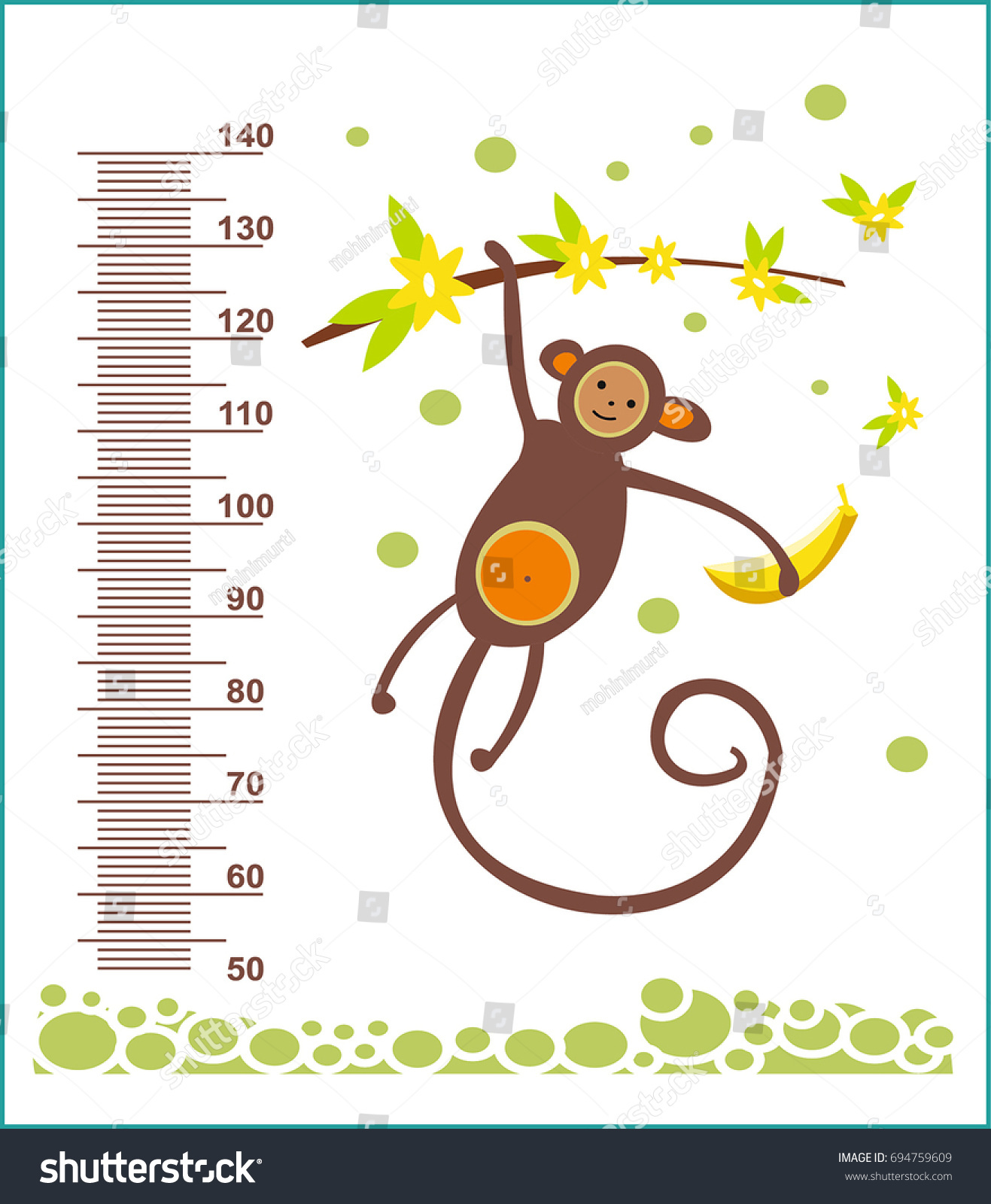 Cute Monkey Meter Wall Height Meter: vector de stock (libre de regalías ...