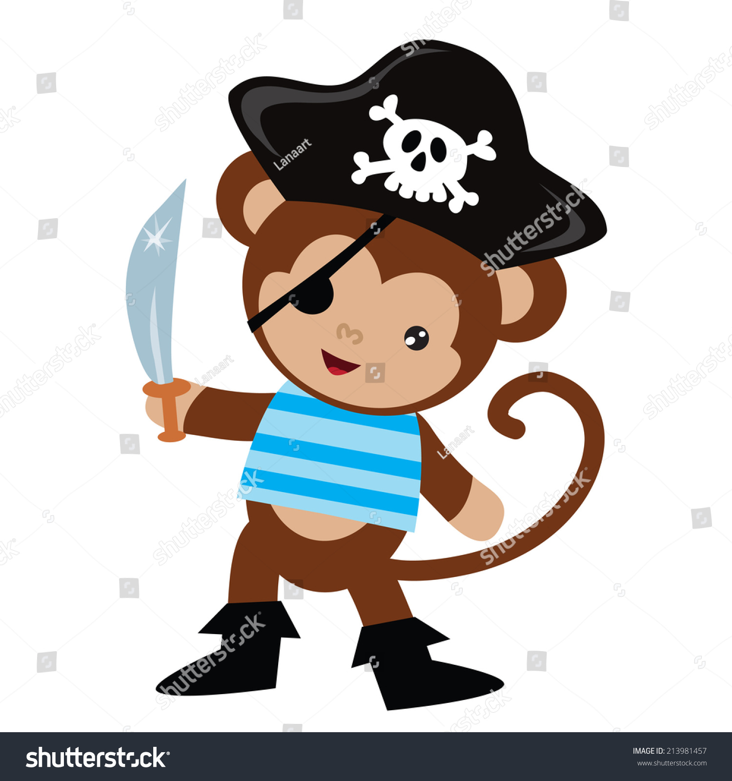 Cute Monkey Pirate Vector Illustration Stock Vector (Royalty Free ...