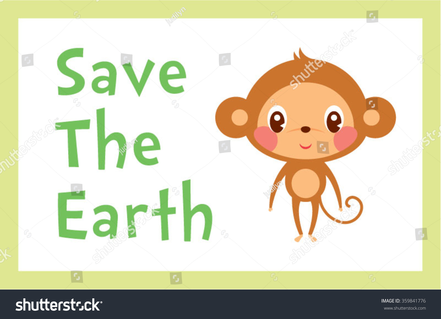 Cute Monkey Save Earth Poster Vector Stock Vector (Royalty Free ...