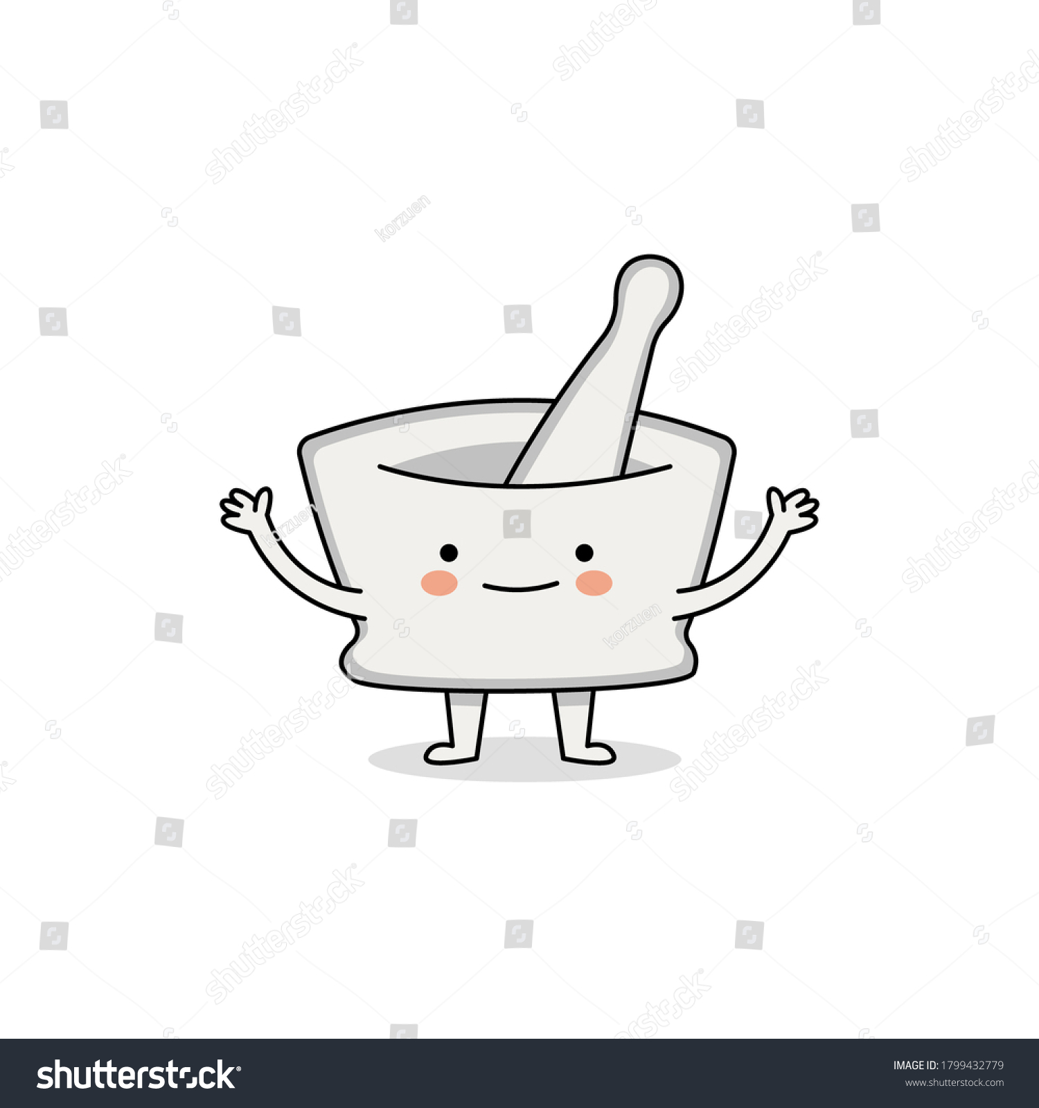 Cute Mortar Pestle Cartoon Character Stock Vector Royalty Free 1799432779