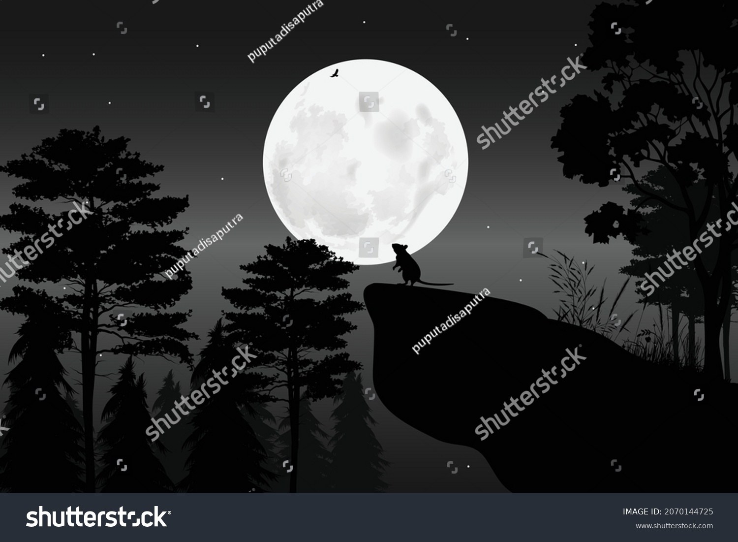 Cute Mouse Moon Silhouette Stock Vector (Royalty Free) 2070144725 ...