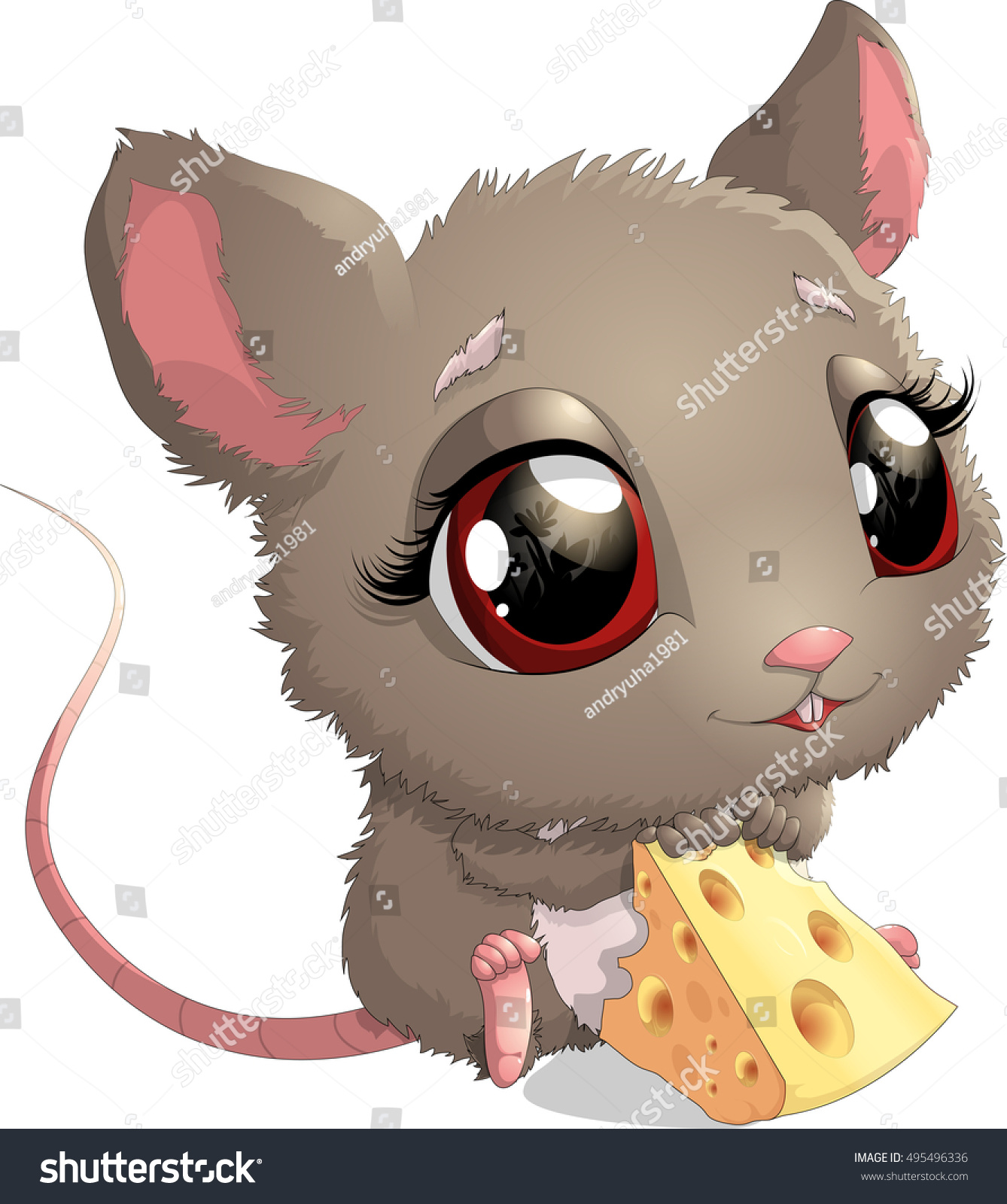 Cute Mouse Holding Cheese Stock Vector (Royalty Free) 495496336