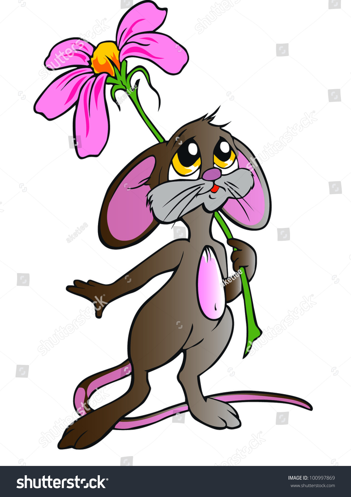 Cute Mouse Holding Flowers Stock Vector 100997869 - Shutterstock