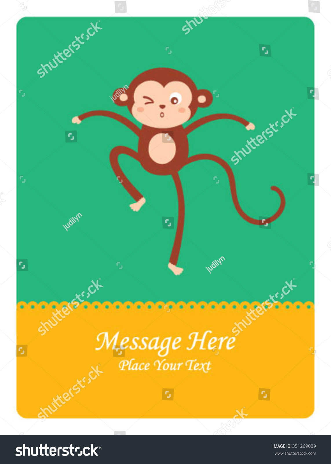 Cute Naughty Monkey Message Card Stock Vector (Royalty Free) 351269039