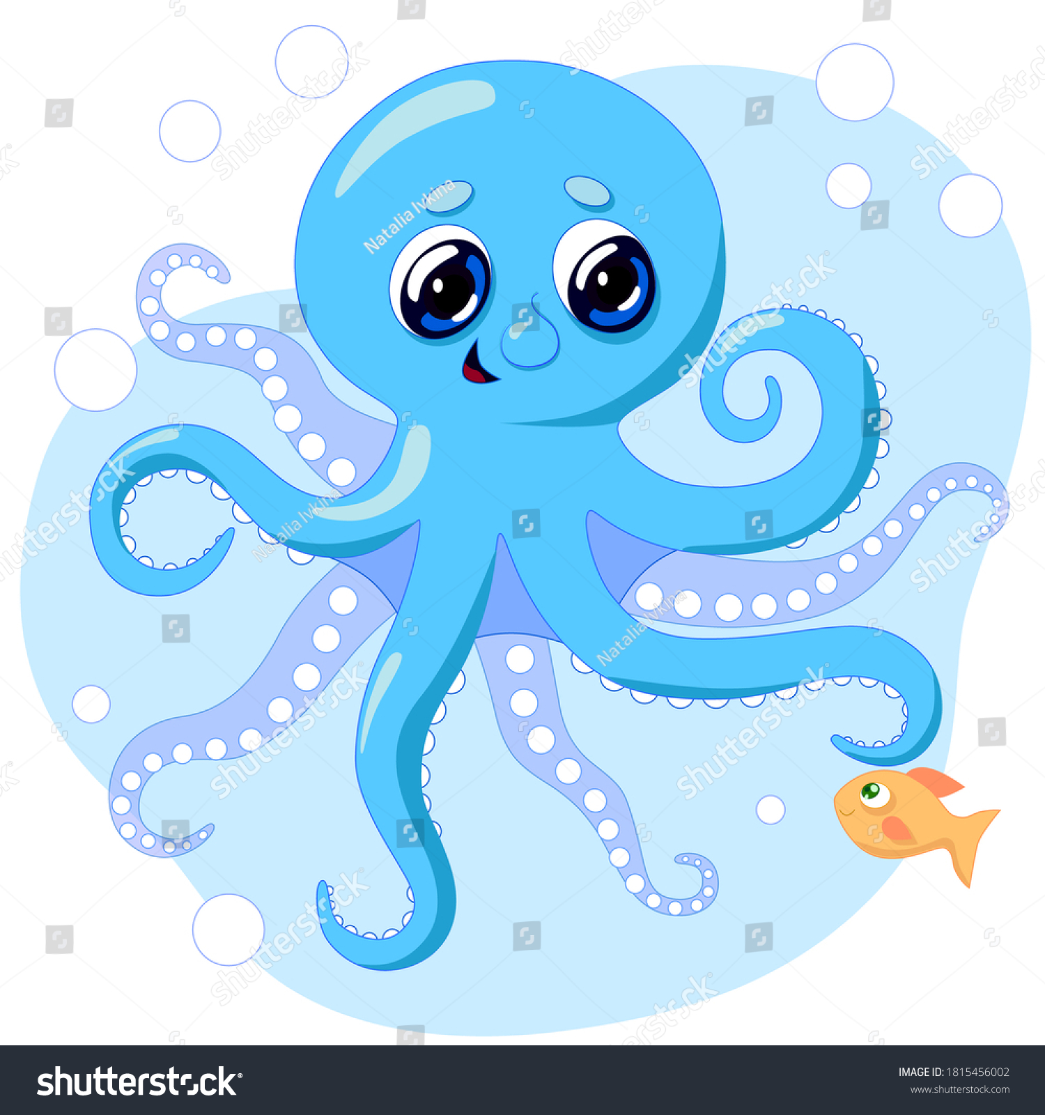 Vektor Stok Cute Octopus Cartoon Vector Illustration (Tanpa Royalti ...