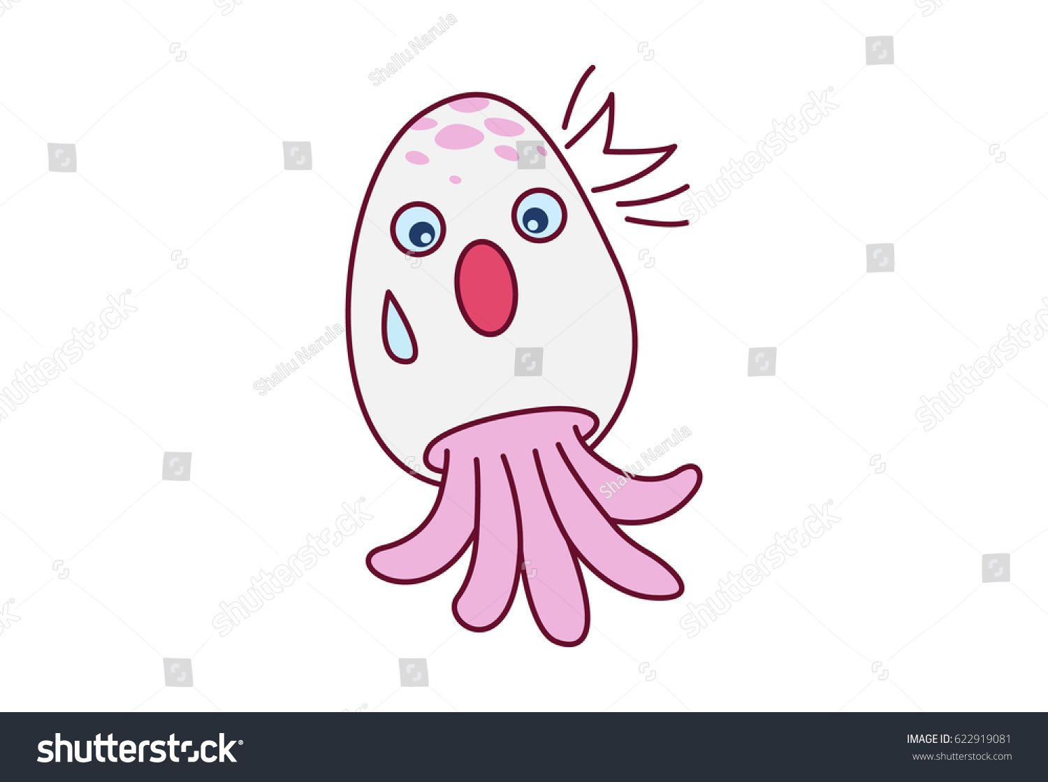 Cute Octopus Scared Vector Illustration Isolated: เวกเตอร์สต็อก (ปลอด ...