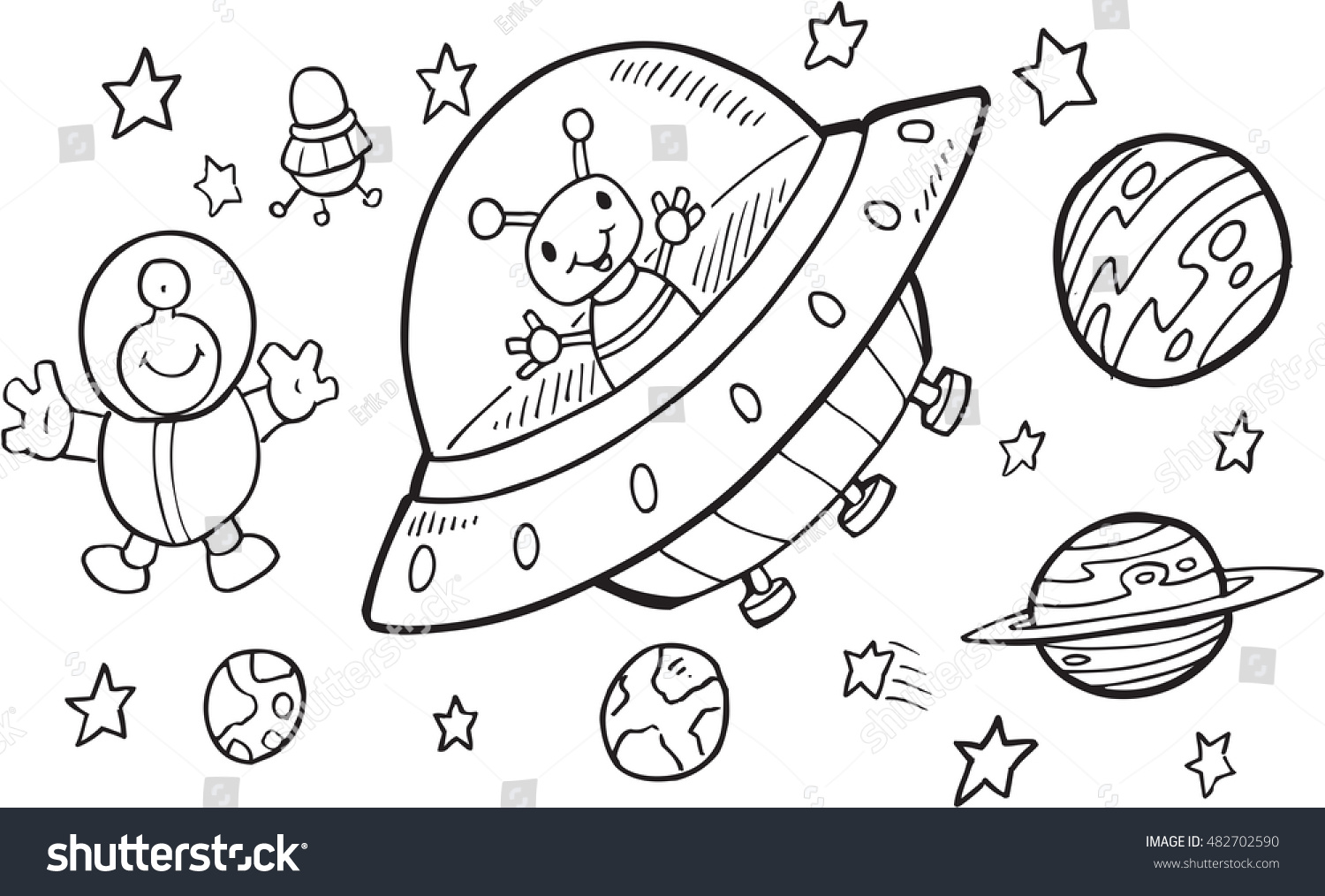 Cute Outer Space Doodle Set Vector Stock Vector (Royalty Free ...