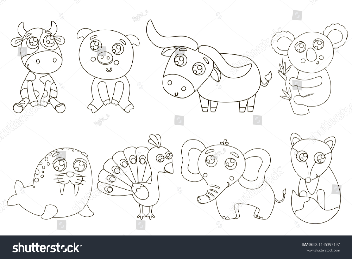 Cute Outlined Animals Coloring Vector Illustration: เวกเตอร์สต็อก (ปลอด ...