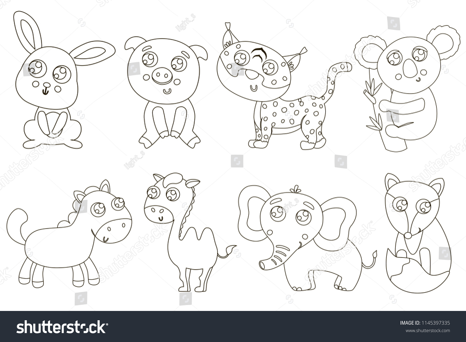 Cute Outlined Animals Coloring Vector Illustration: Vector có sẵn (miễn ...
