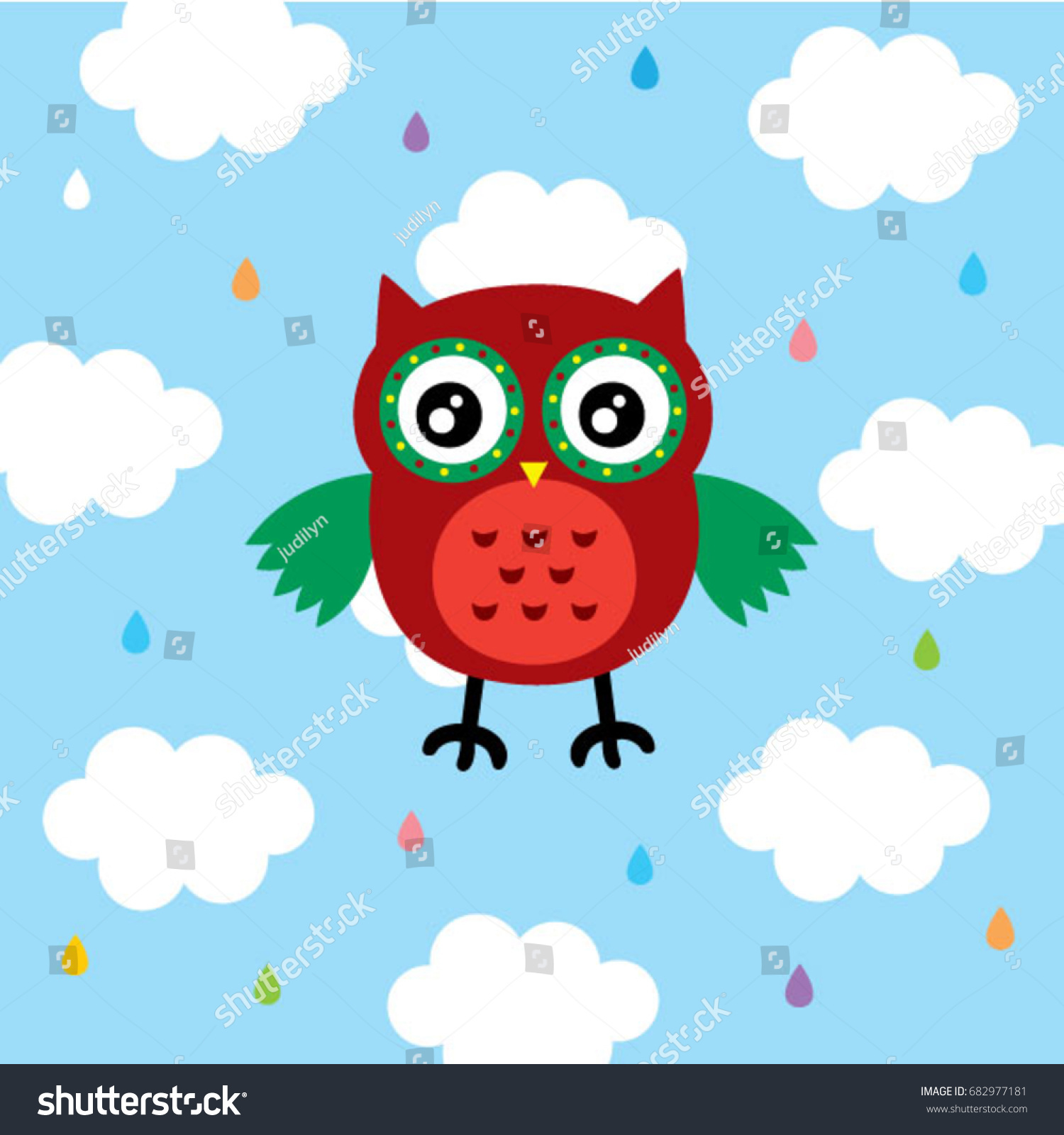 Cute Owl Rainbow Rain Poster Vector Stock Vector (Royalty Free ...