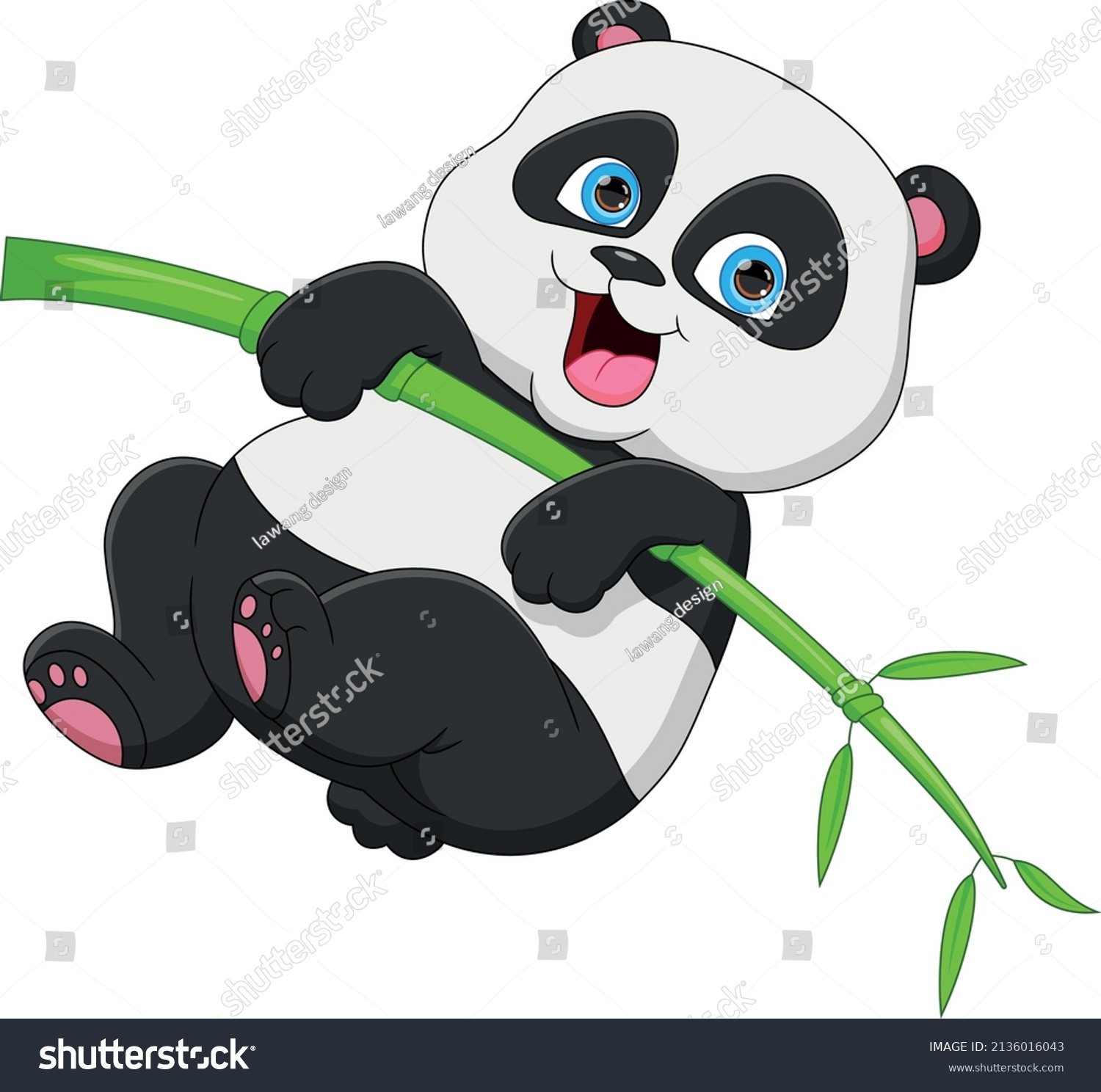 Cute Panda Cartoon On Bamboo Tree Stock Vector (Royalty Free ...