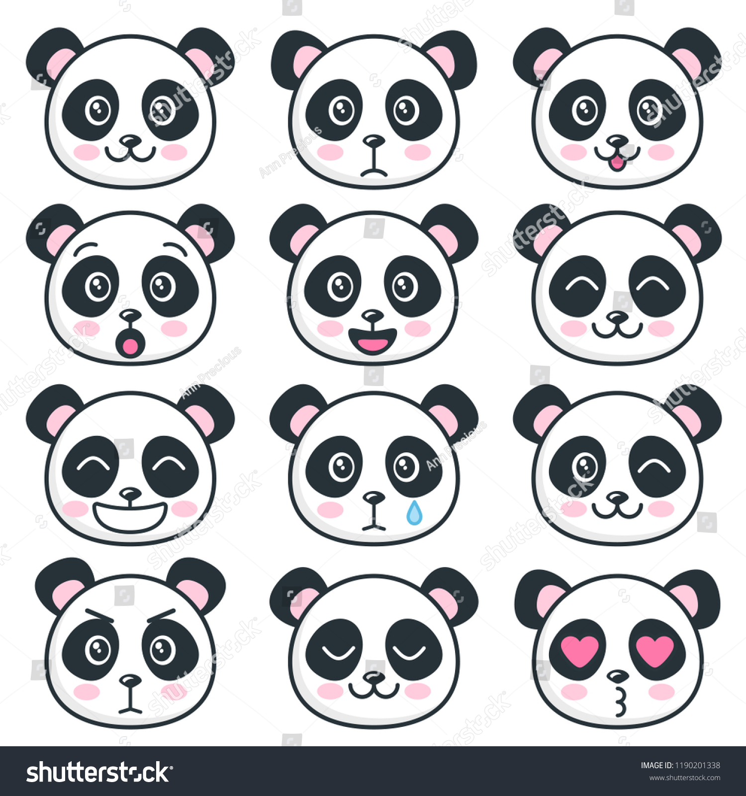 Cute Panda Faces Different Emotions: เวกเตอร์สต็อก (ปลอดค่าลิขสิทธิ์ ...