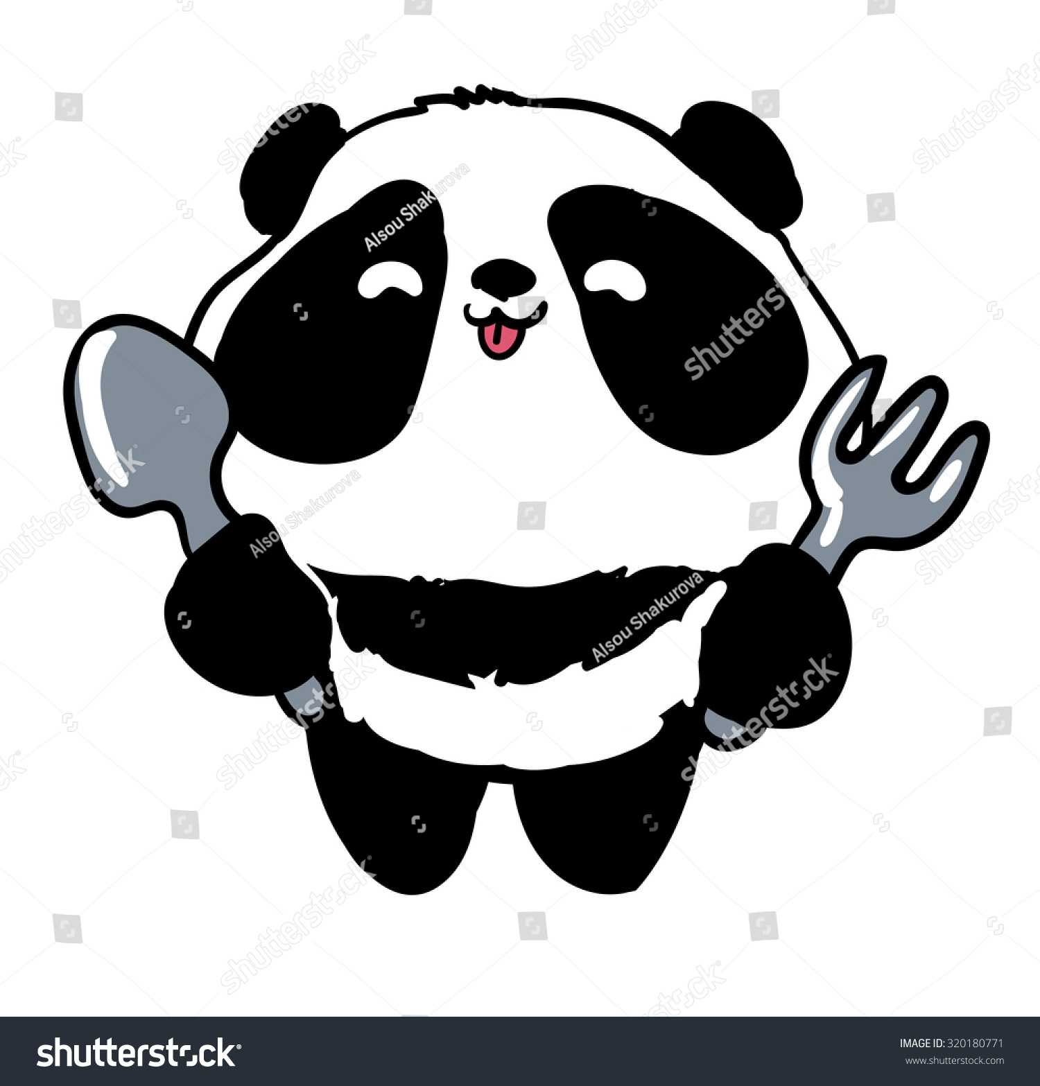 Cute Panda Illustration Vector Spoon Fork Stock Vector (Royalty Free ...