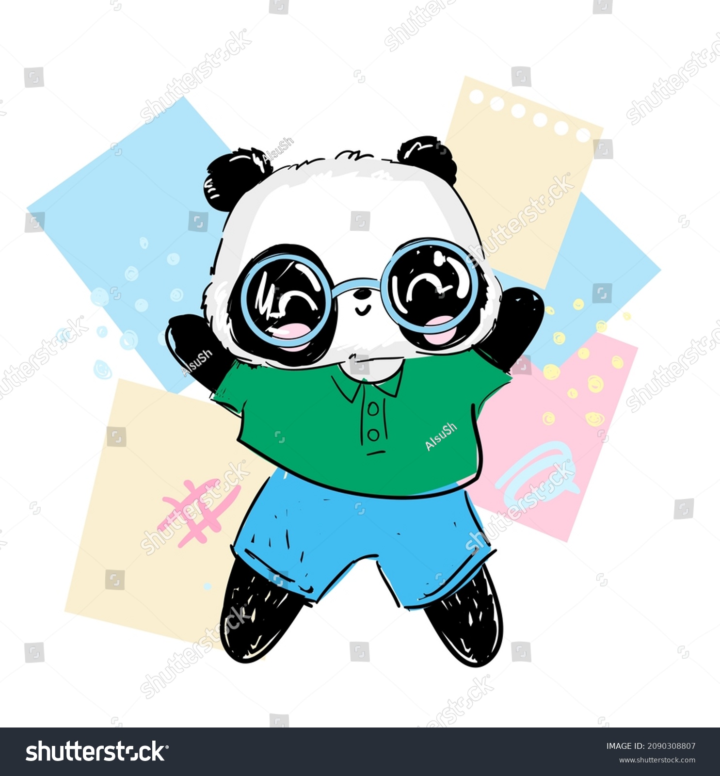 Cute Panda Student Vector Illustration Poster Stock Vector (Royalty ...