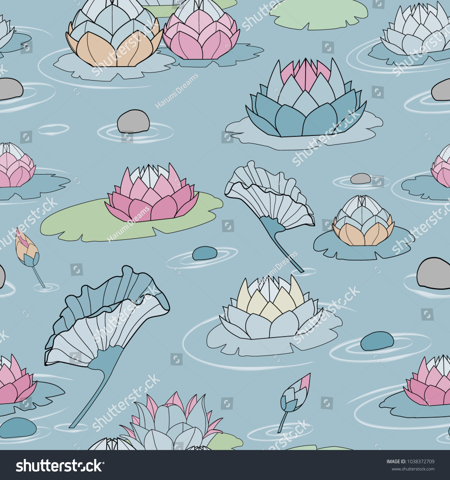 Cute Pastel Lotus Stock Vector (Royalty Free) 1038372709 | Shutterstock
