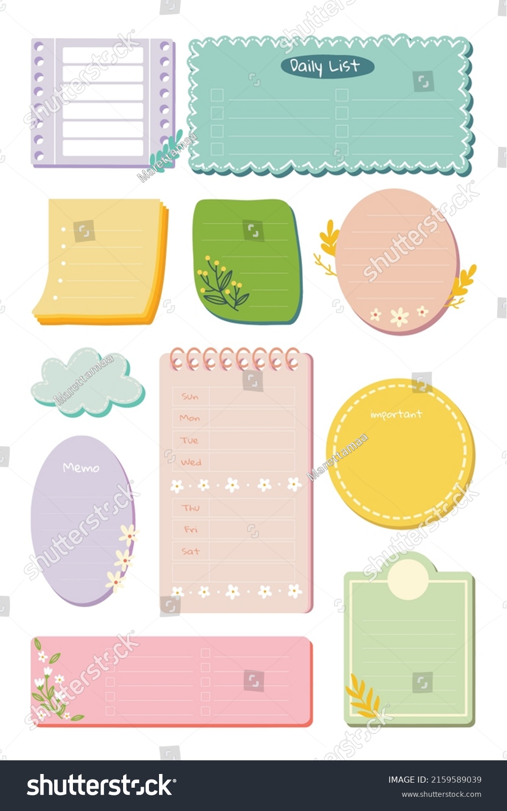 Cute Pastel Notes Planner Stock Vector (Royalty Free) 2159589039 ...