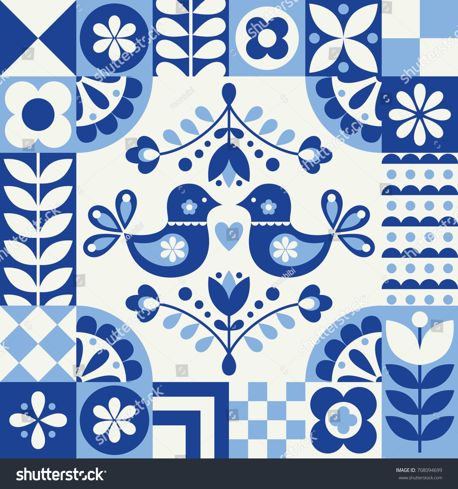 Cute Pattern Danish Folklore Style Vector Stock Vector (Royalty Free ...