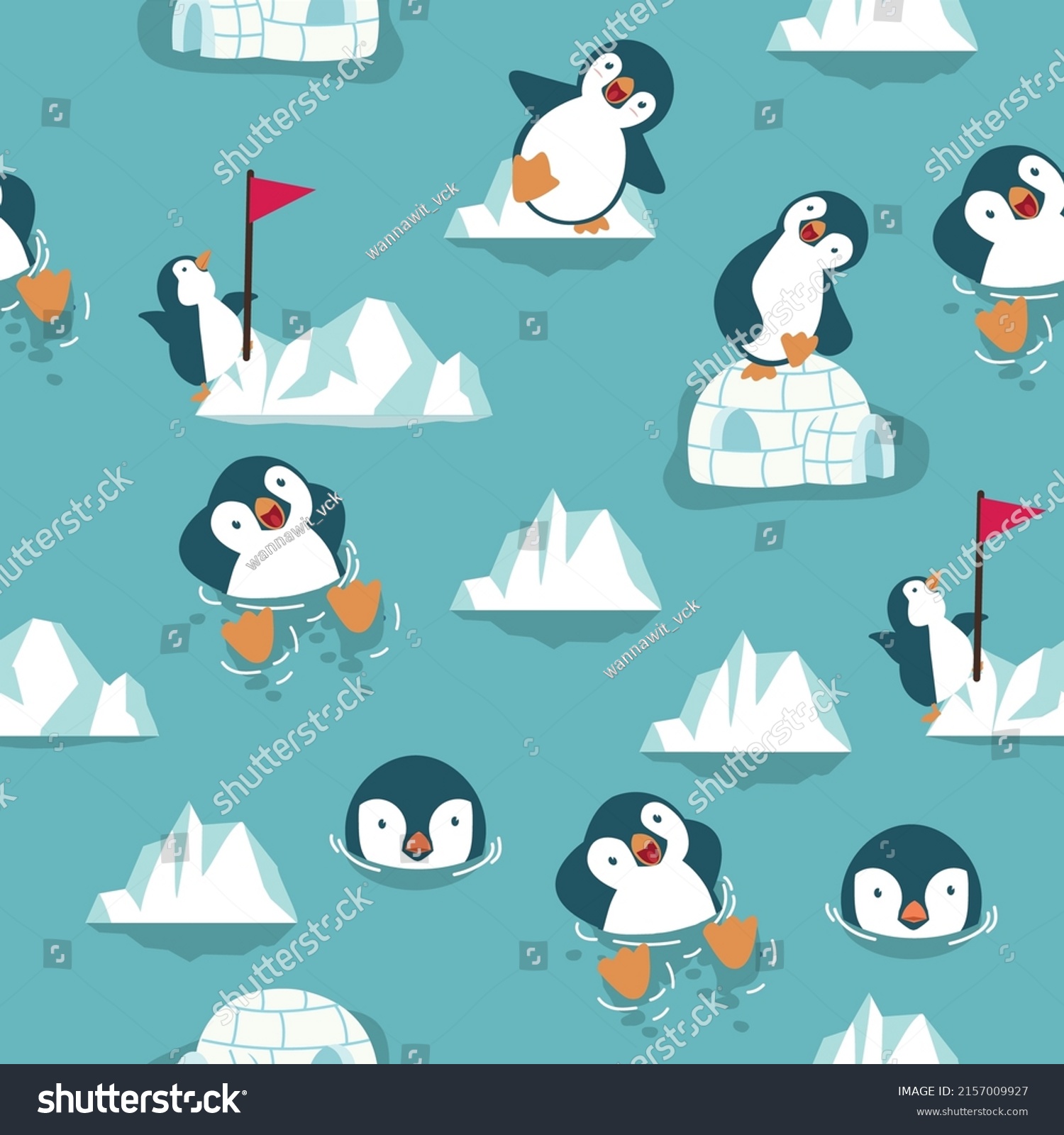 Cute Penguin Cartoon Seamless Pattern Background Stock Vector (Royalty ...