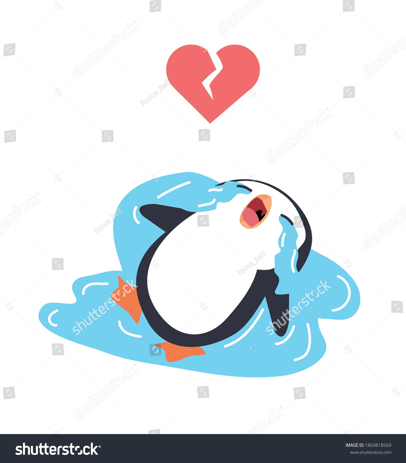 Cute Penguin Crying Broken Heart Concept Stock Vector (Royalty Free ...