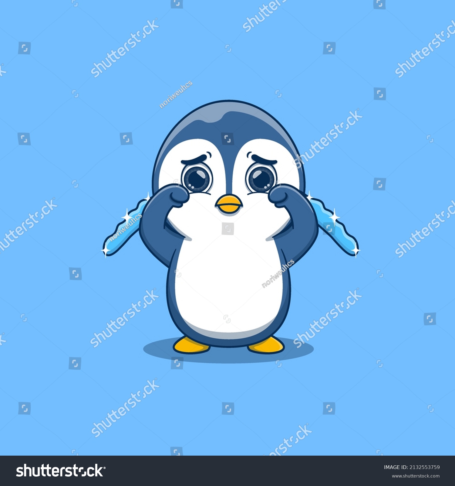 Cute Penguin Crying Tears Stock Vector (Royalty Free) 2132553759 ...