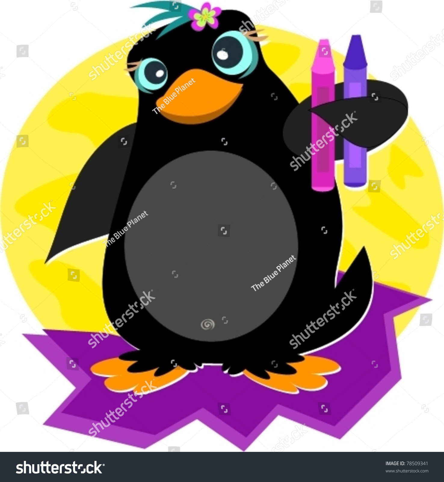Cute Penguin Crayons Stock Vector (Royalty Free) 78509341