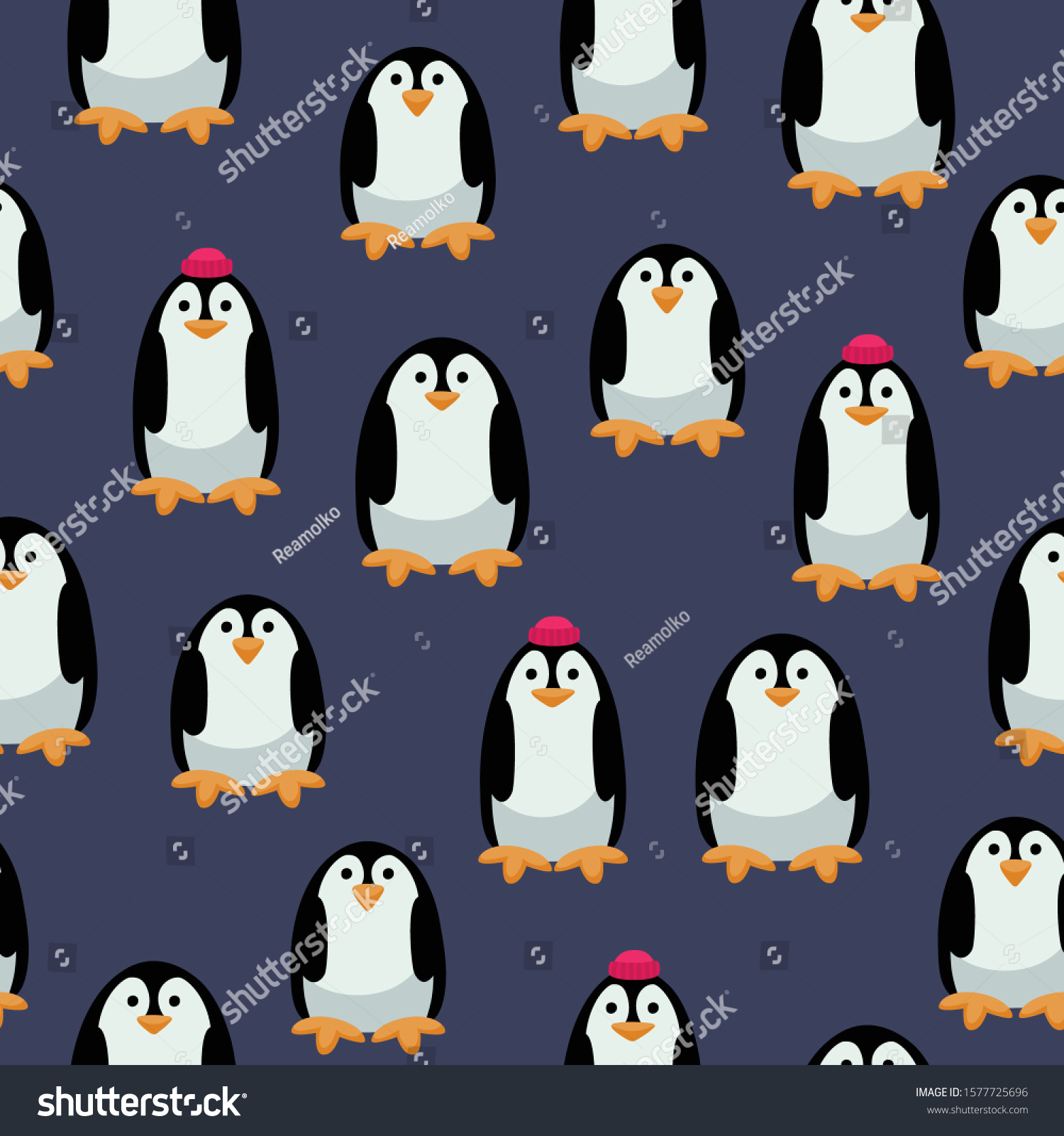 Cute Penguins Seamless Pattern Birds Vector: เวกเตอร์สต็อก (ปลอดค่า ...