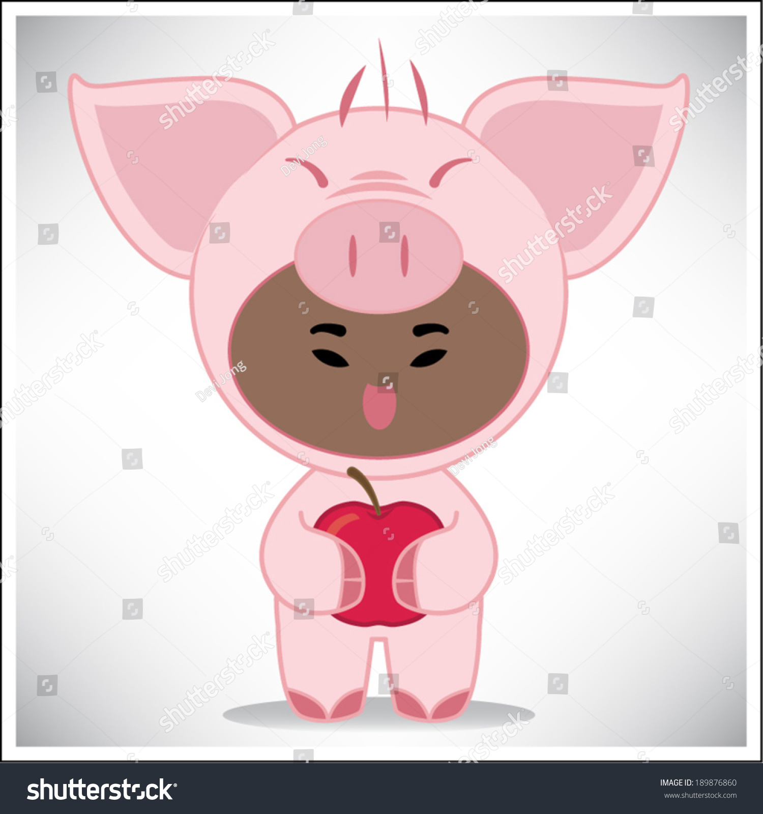 Cute Pig Apple Stock Vector (Royalty Free) 189876860