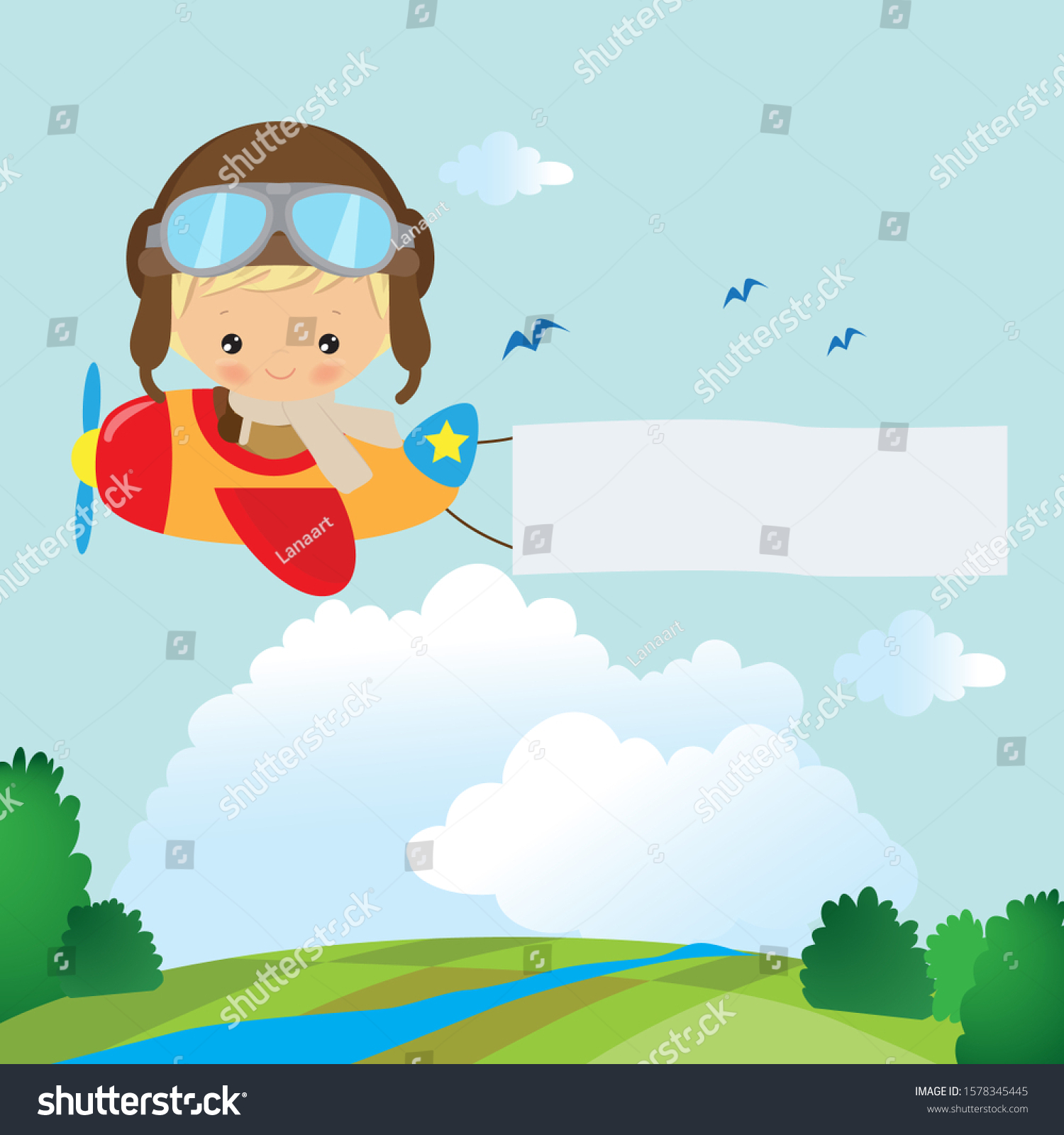 Vektor Stok Cute Pilot Boy Vector Cartoon Illustration (Tanpa Royalti ...