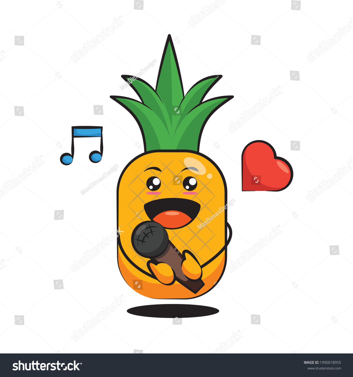 Cute Pineapple Holding Microphone Singing Vector Stock Vector (Royalty ...