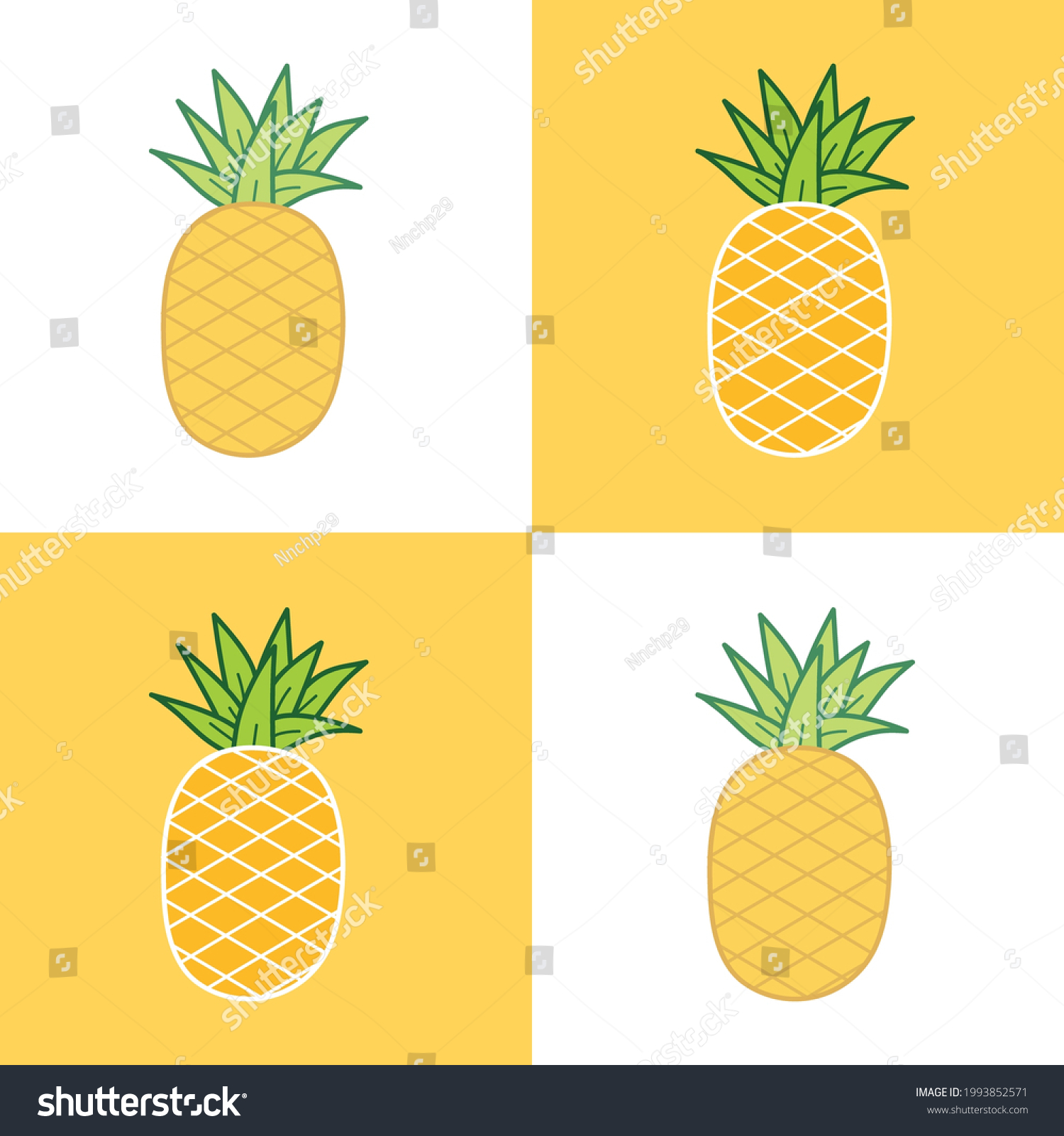 Cute Pineapple Vector Drawing On Square Stock Vector (Royalty Free ...