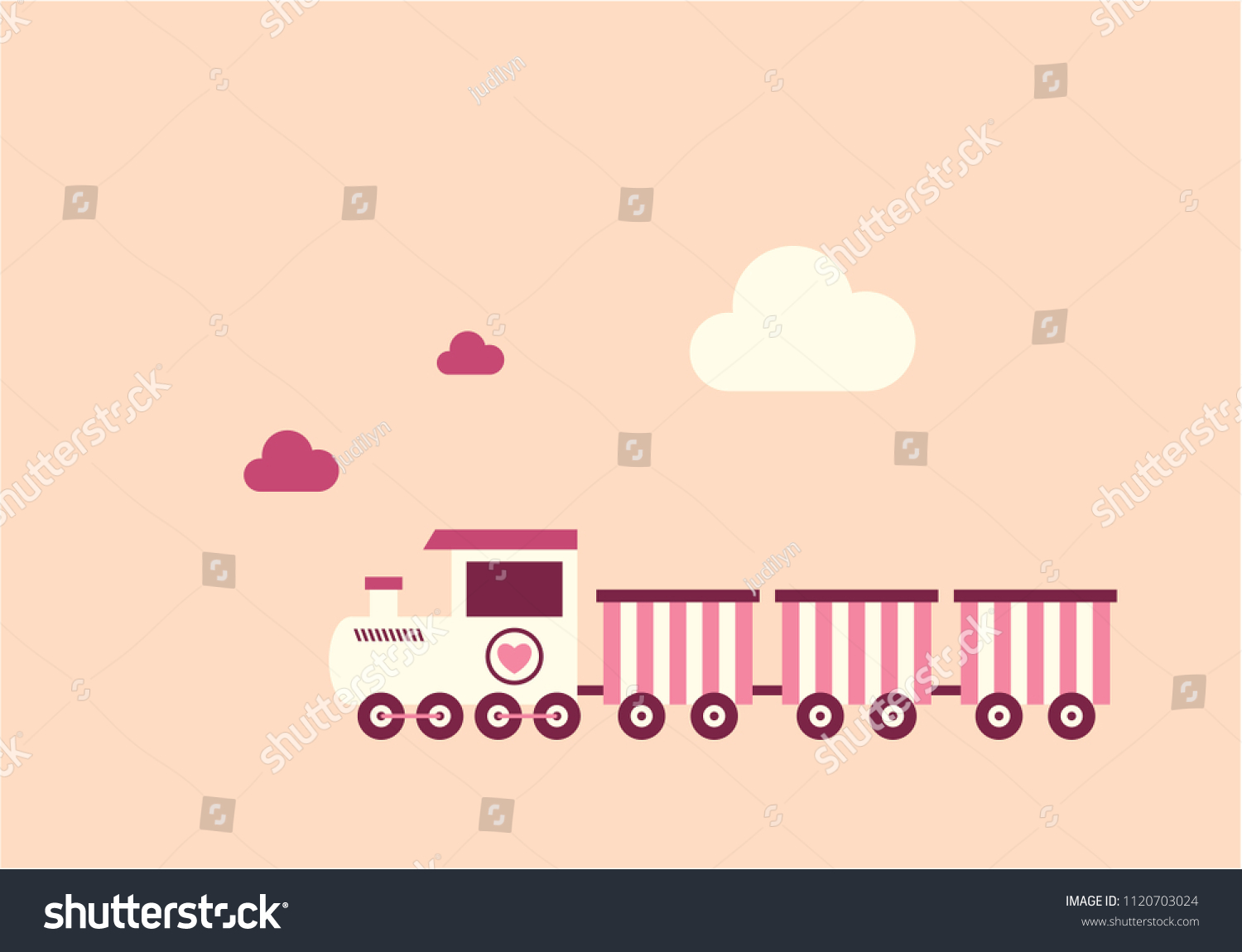 Cute Pink Cartoon Train Vector: vector de stock (libre de regalías ...