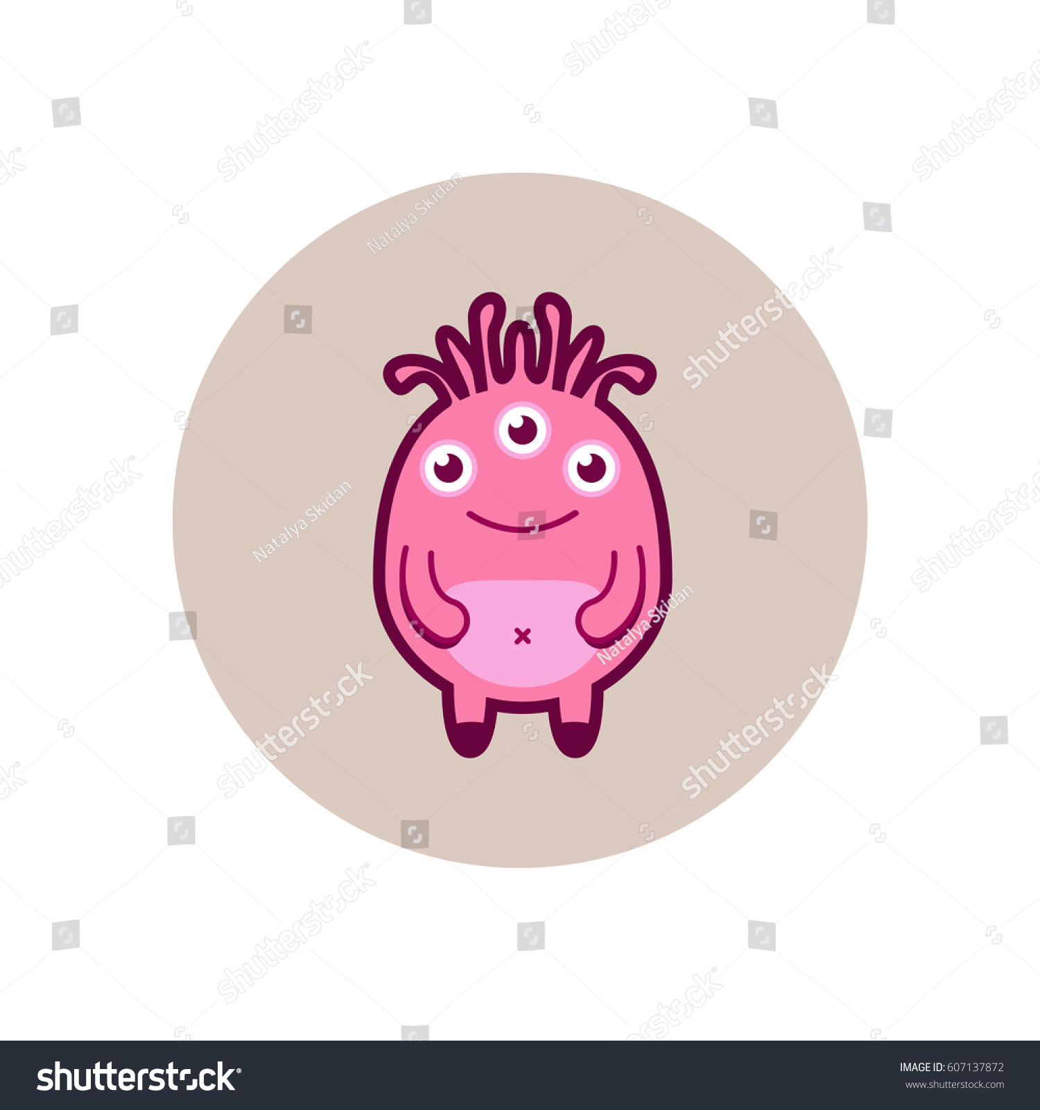 Cute Pink Monster Vector Illustration Stock Vector (Royalty Free) 607137872
