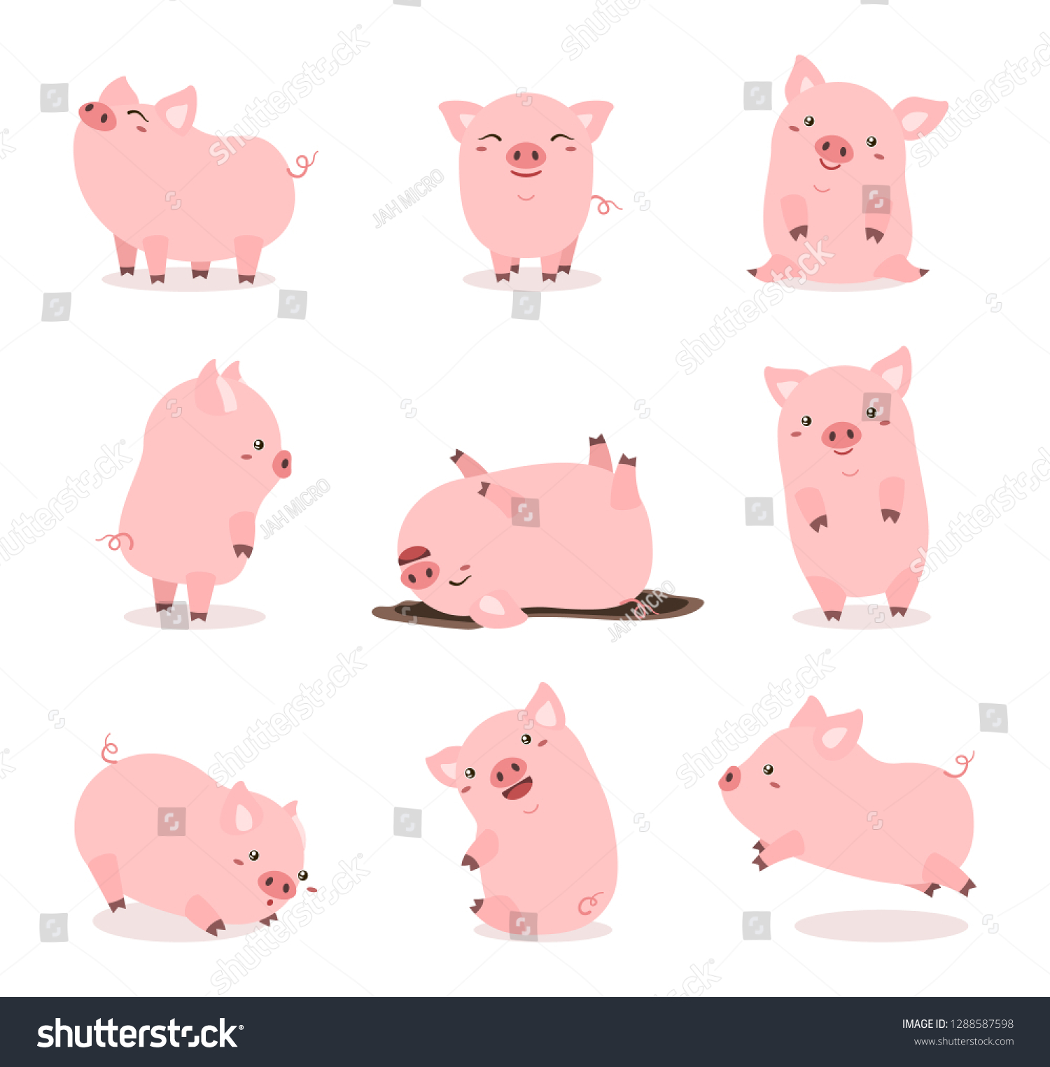 Cute Pink Pig Set Stock Vector (Royalty Free) 1288587598