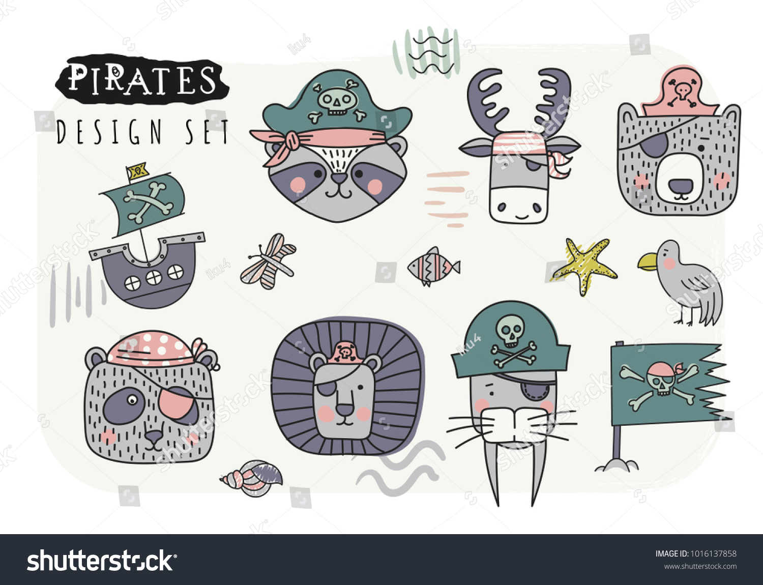 Cute Pirate Design Set Vector Illustration Stock Vector (Royalty Free ...