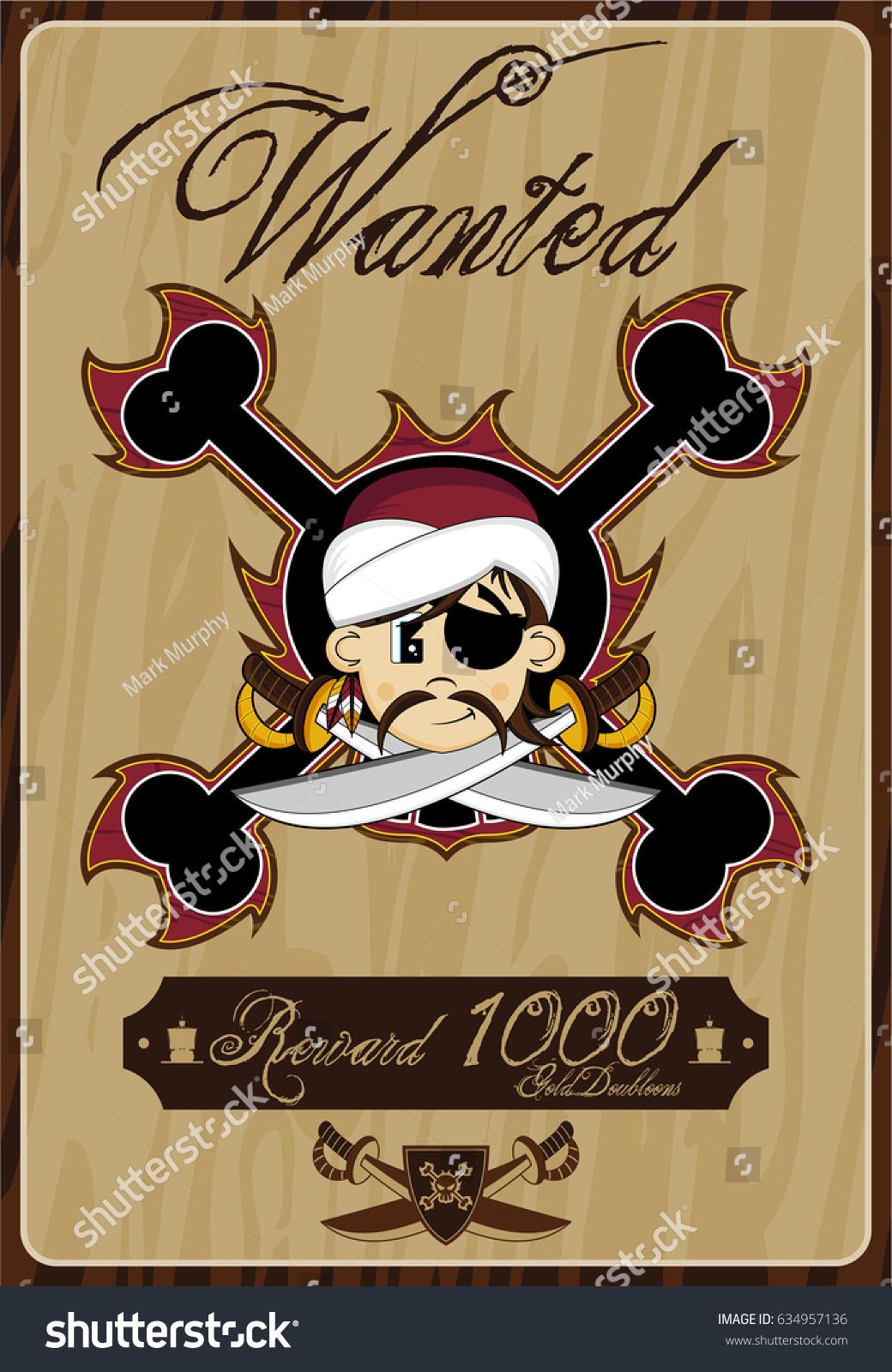 Cute Pirate Wanted Poster Stock Vector (Royalty Free) 634957136 ...