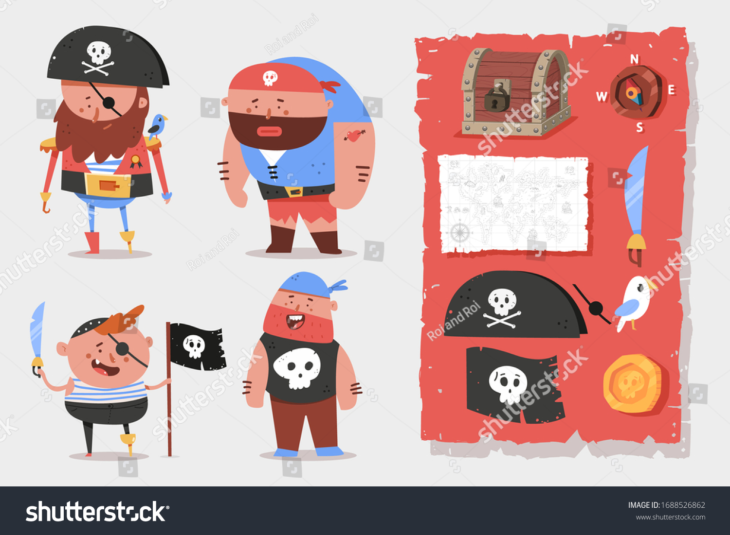 Cute Pirates Characters Elements Vector Cartoon: vetor stock (livre de ...