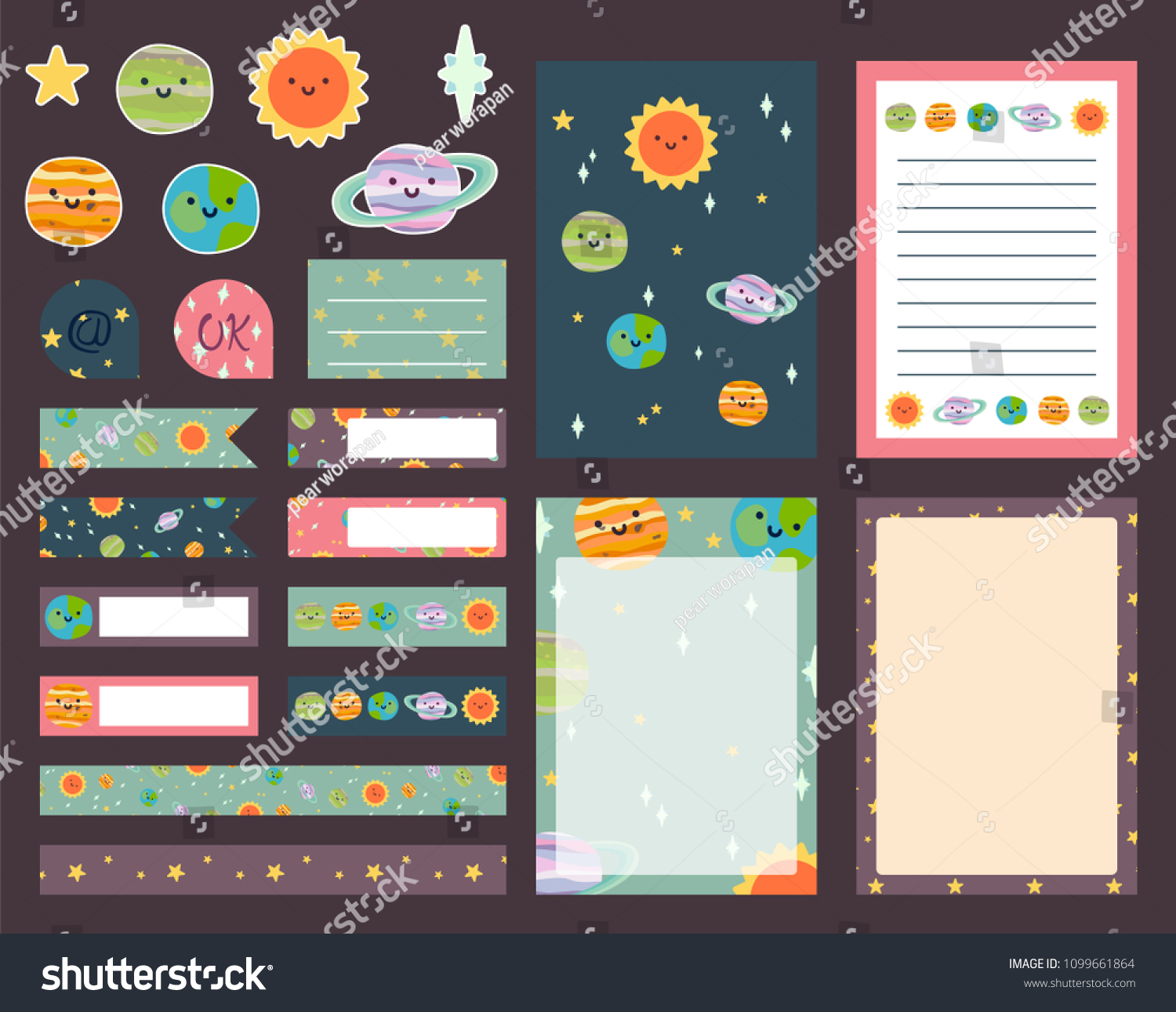 Cute Planner Sticker Planet Solar System Stock Vector (Royalty Free ...