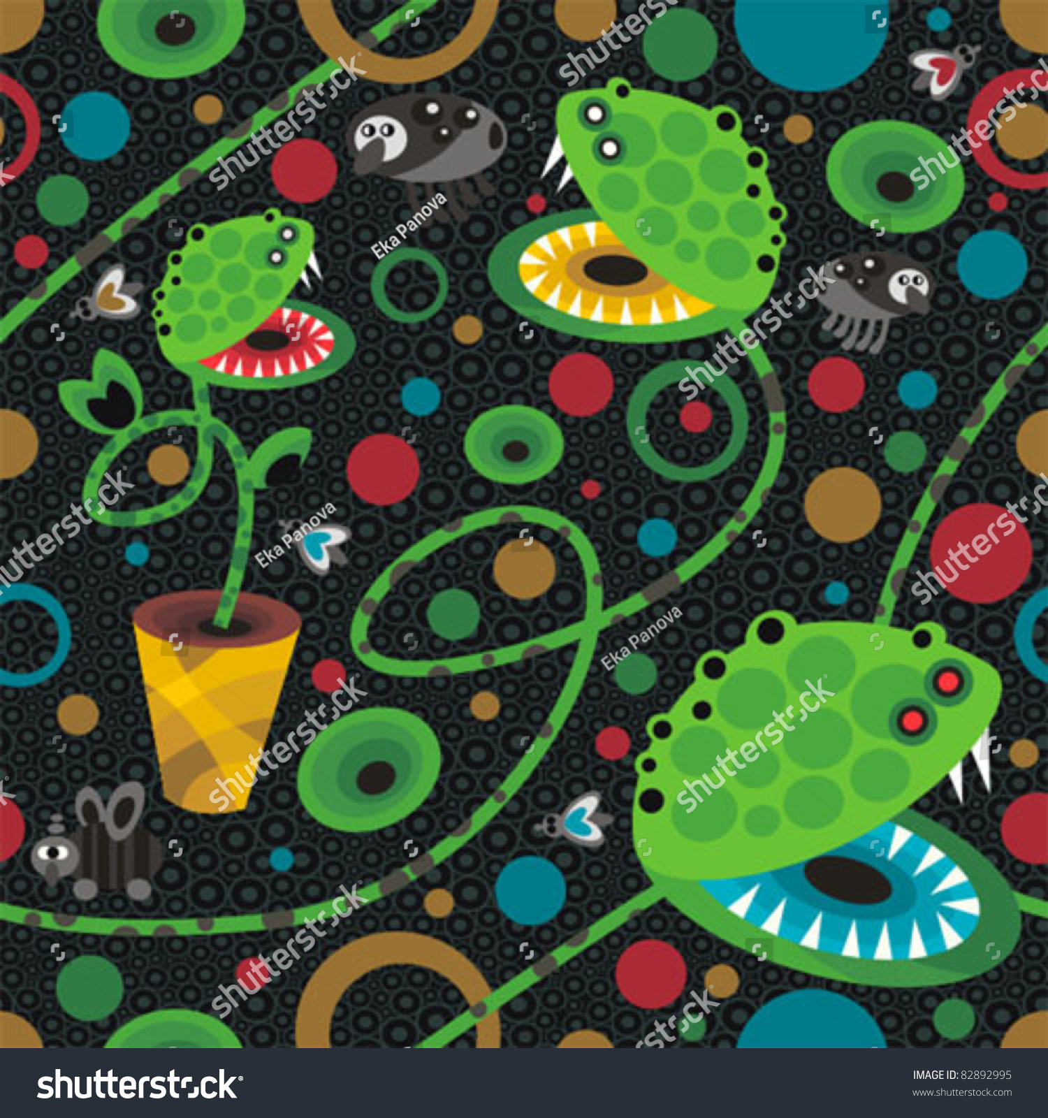 Cute Plant Monsters Texture Seamless Vector: vector de stock (libre de ...