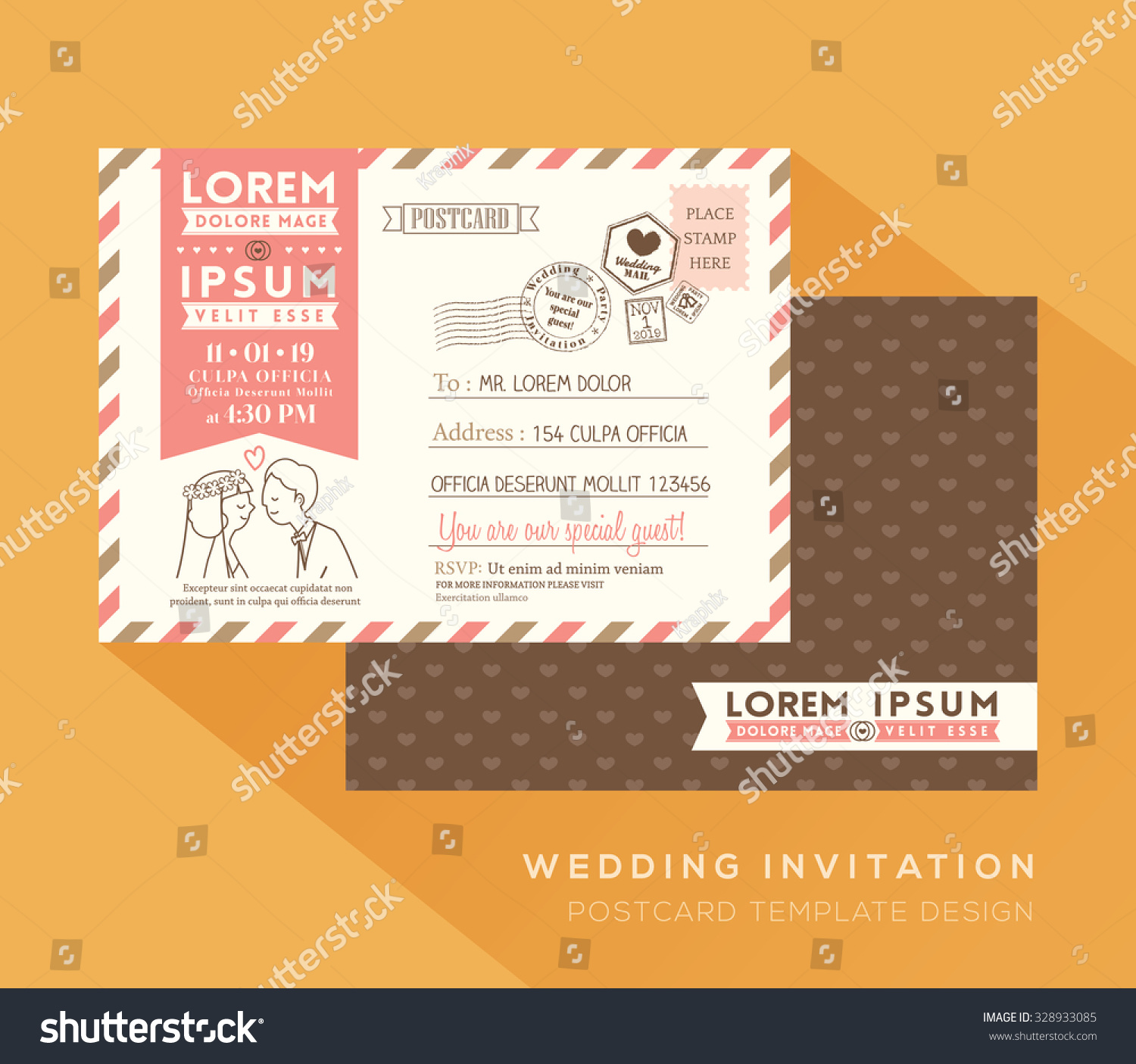 Cute Postcard Wedding Card Design Vector Stock Vector (Royalty Free ...