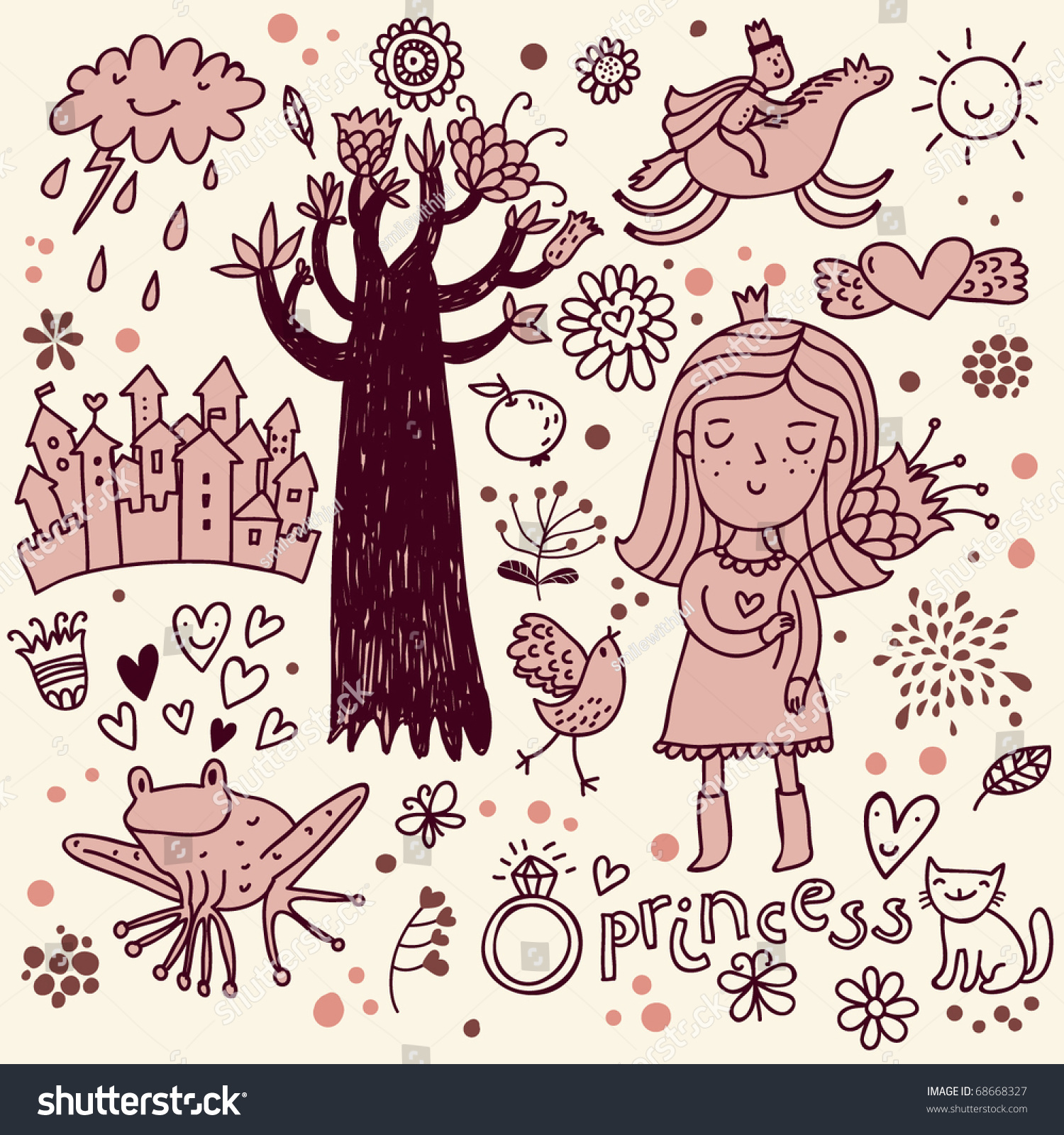 Cute Princess Doodle Set Stock Vector (Royalty Free) 68668327 ...