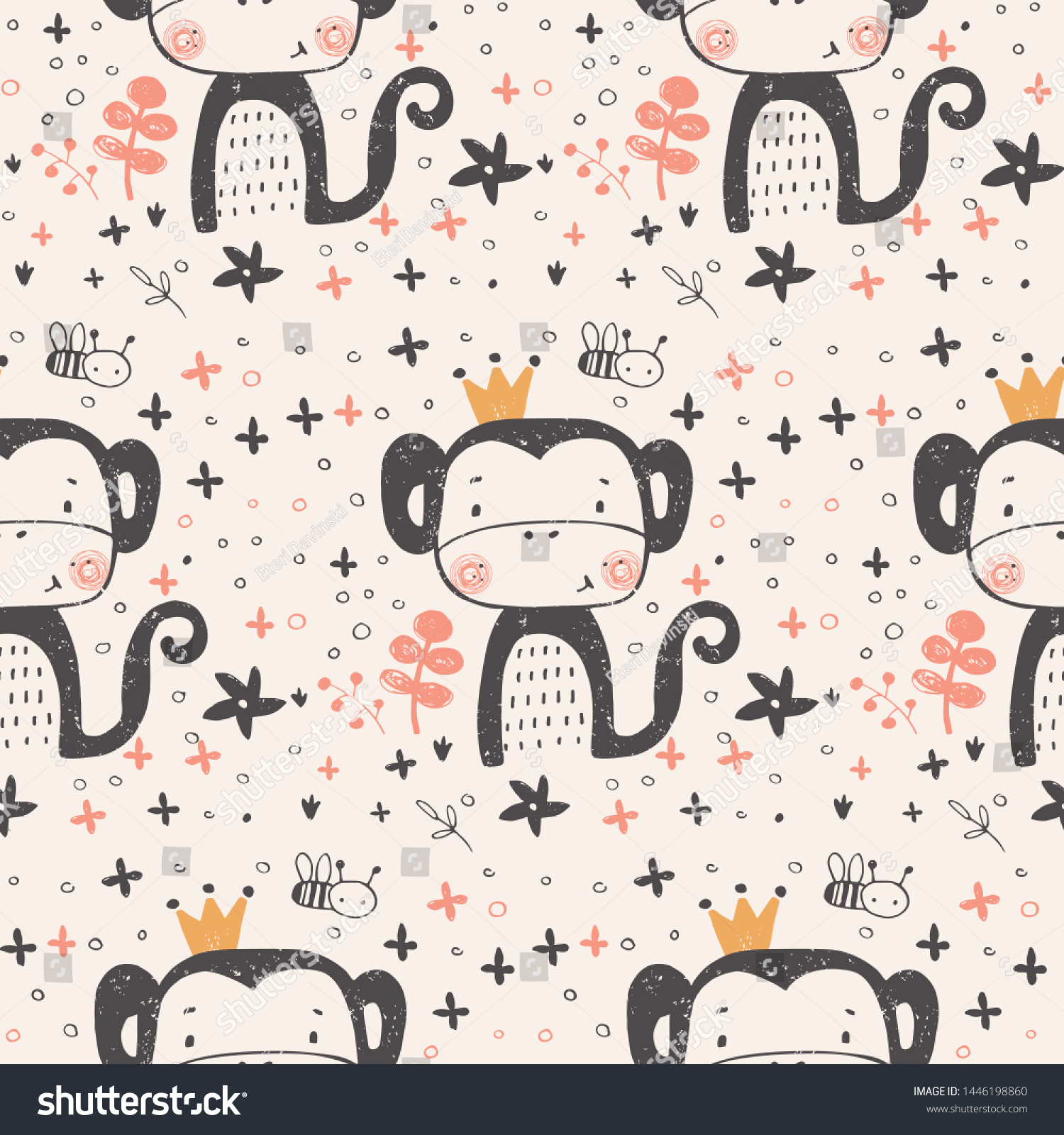 Cute Princess Monkey Seamless Pattern Hand: Vector có sẵn (miễn phí bản ...