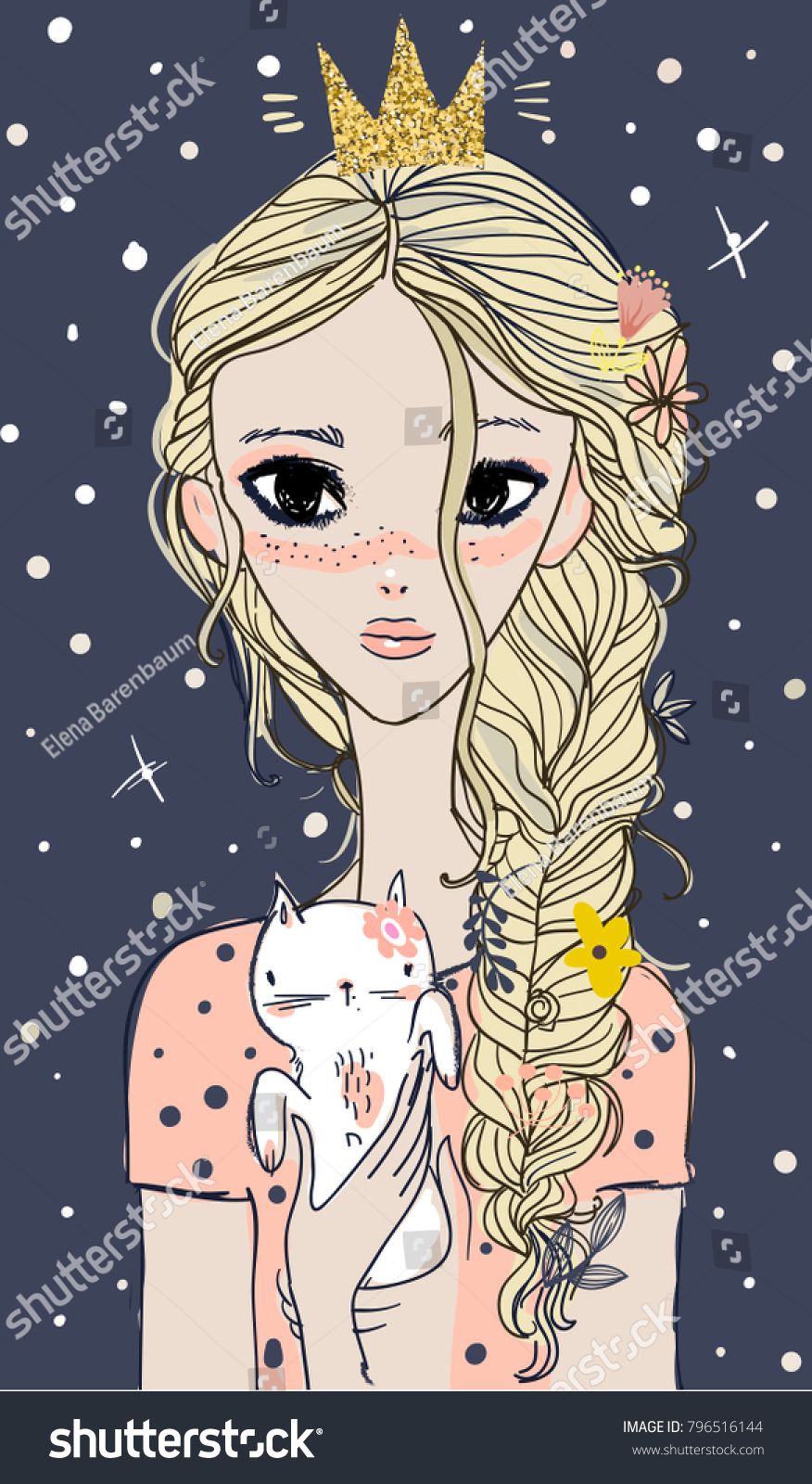 Cute Princess Cat Stock Vector (Royalty Free) 796516144