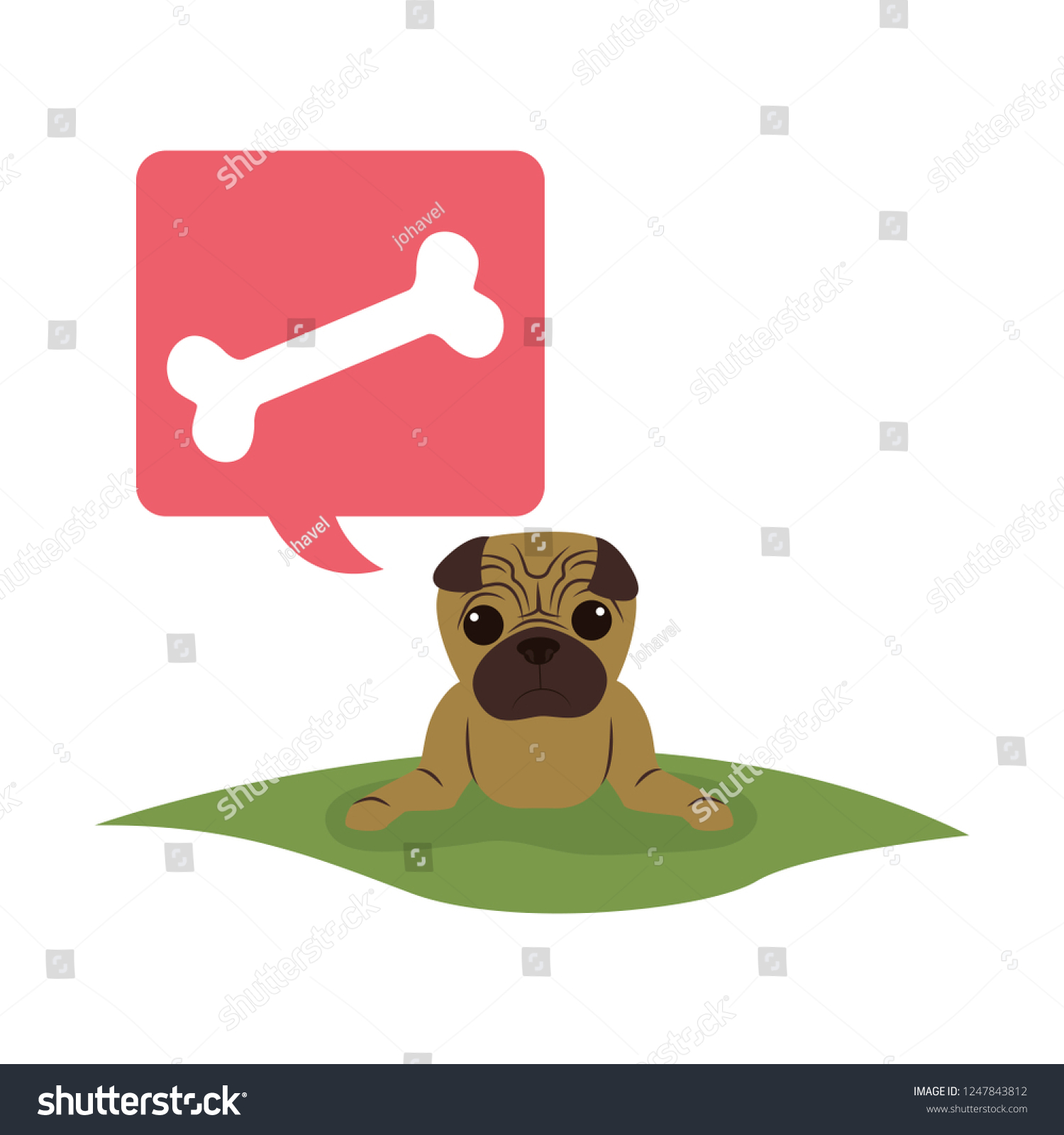 Cute Pug Thinking Bone Stock Vector (Royalty Free) 1247843812 ...