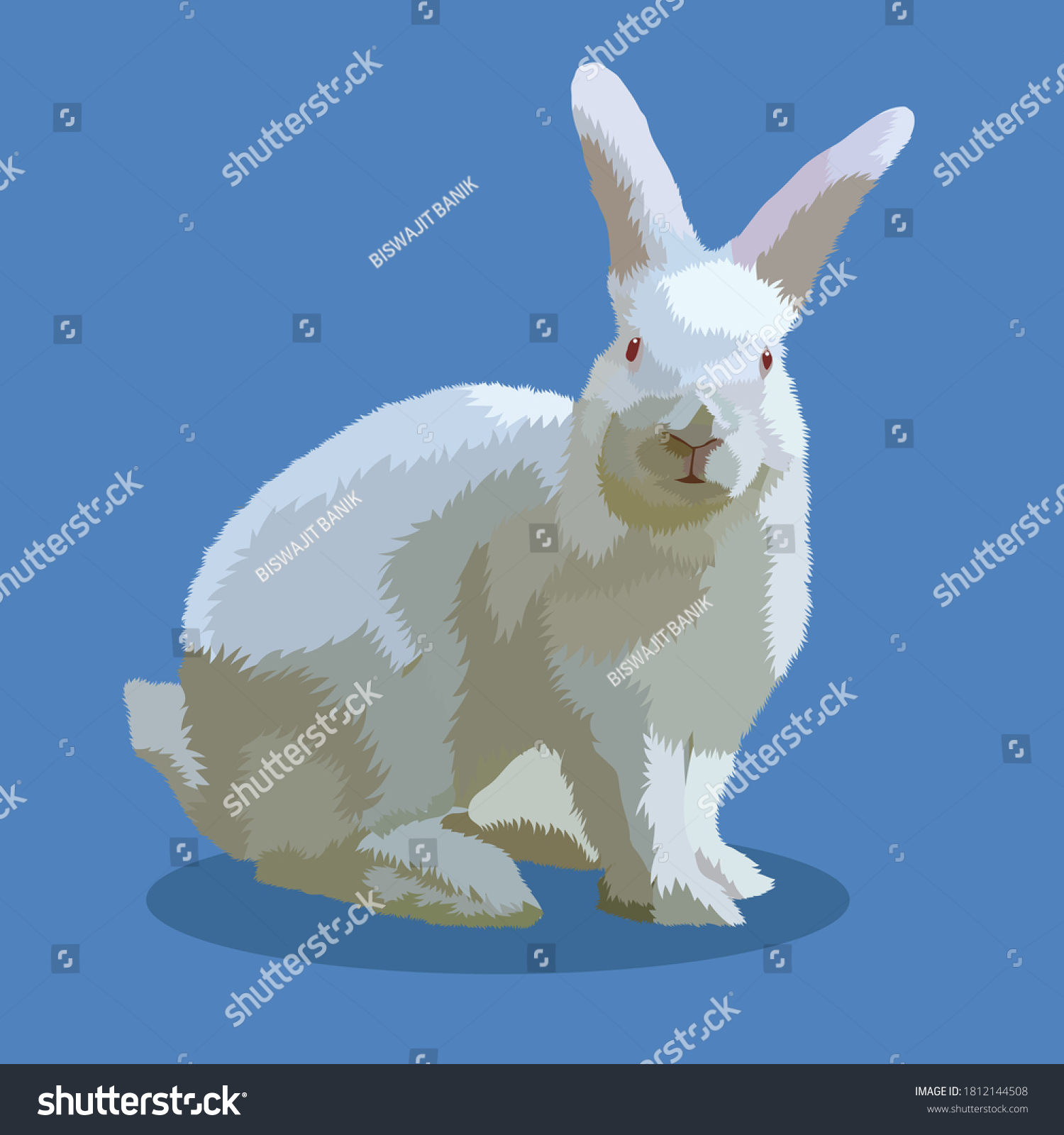 Cute Rabbit Cartoon Vector Blue Background Stock Vector (Royalty Free ...