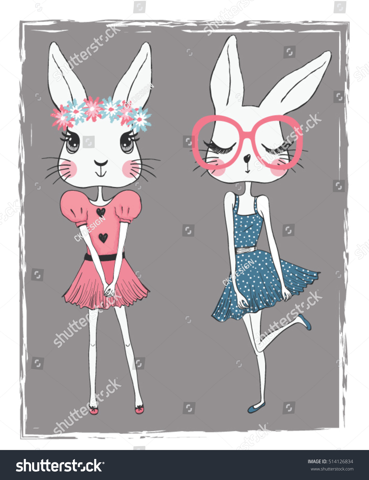 Cute Rabbit Girls Vector Vector de stock (libre de regalías)514126834 ...