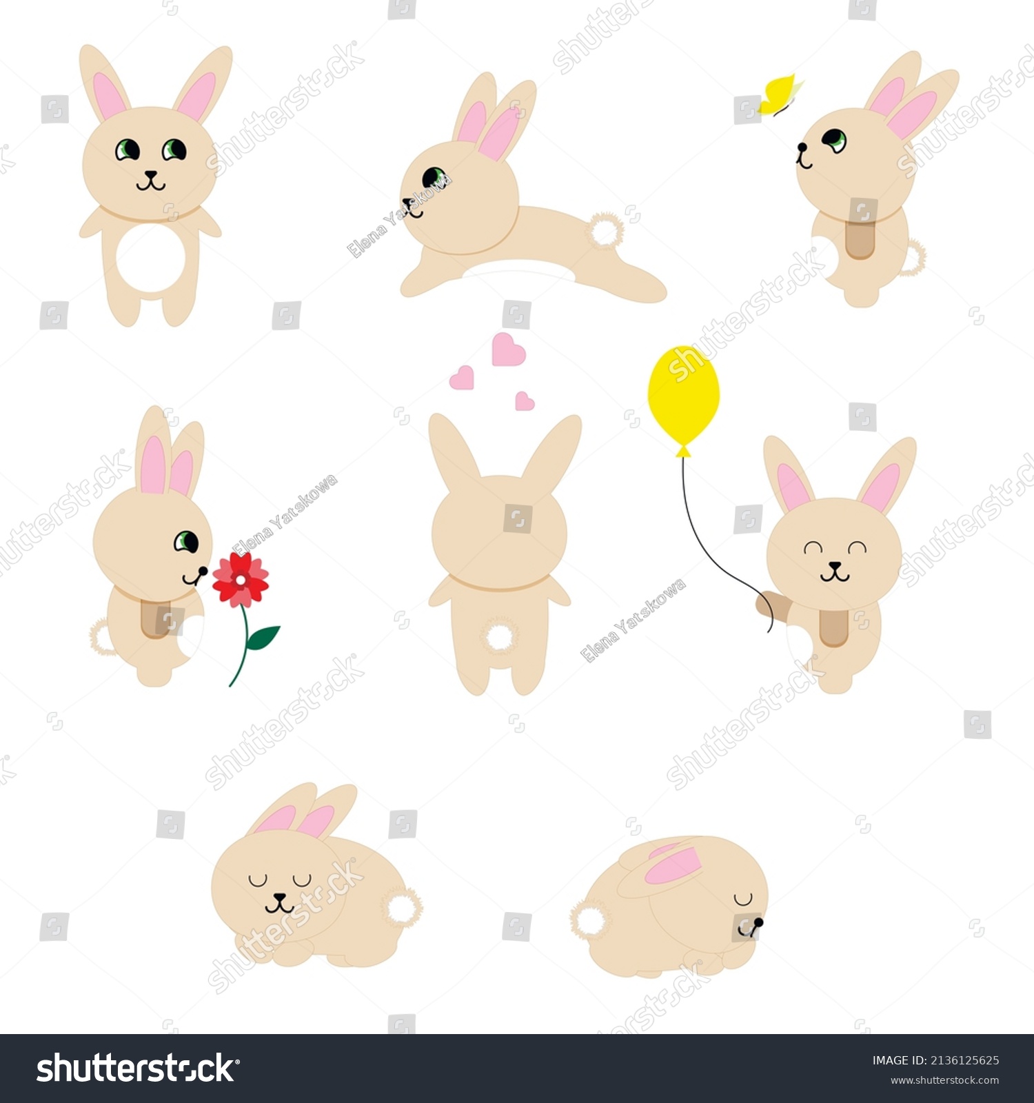 Cute Rabbit Vector Cartoon Characters Isolated Stock Vector (Royalty ...