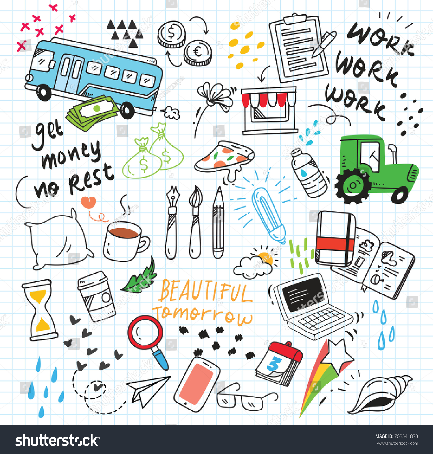 Cute Random Doodle Background Stock Vector (Royalty Free) 768541873