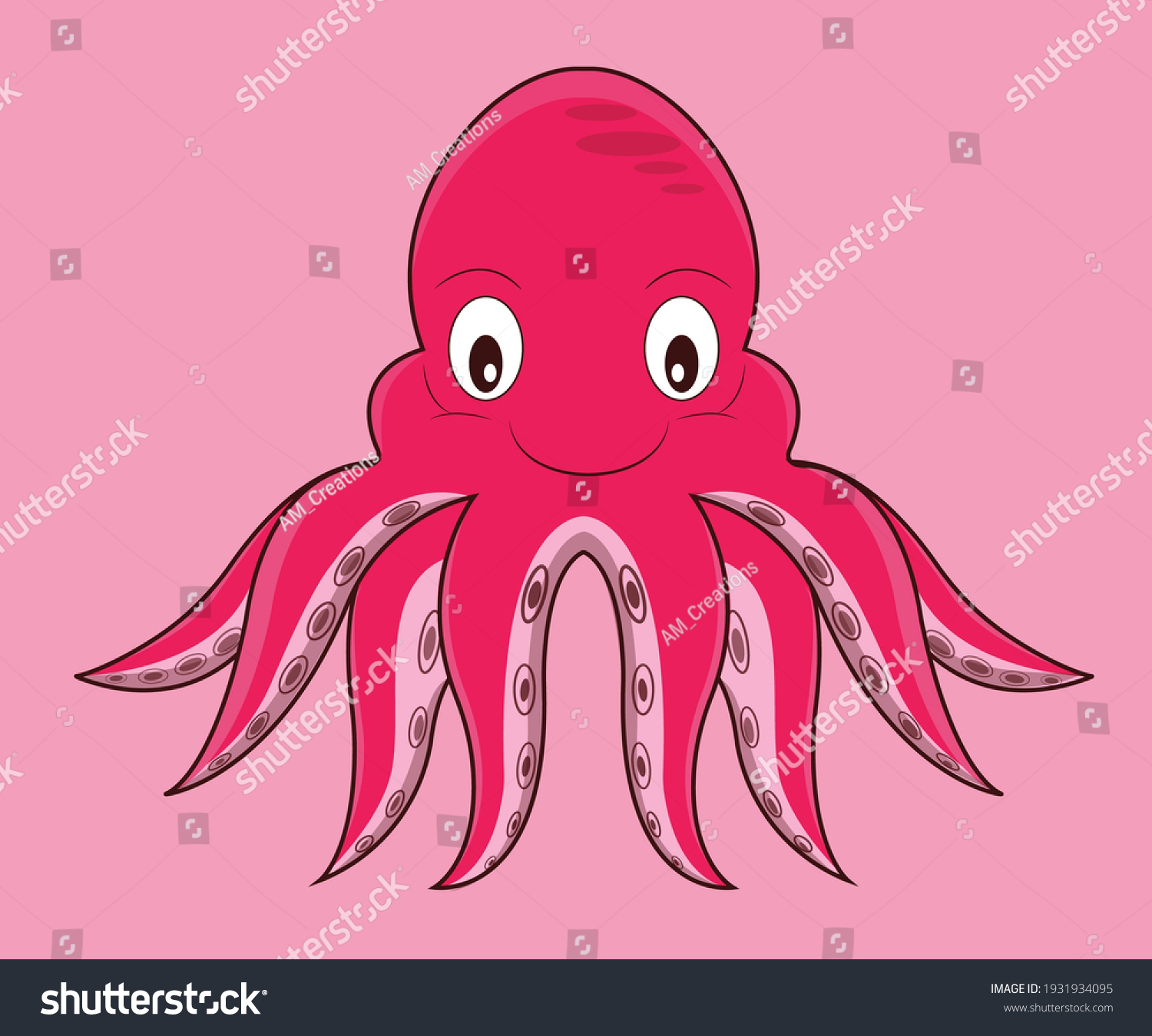 Cute Red Octopus Vector Illustration Stock Vector (Royalty Free ...