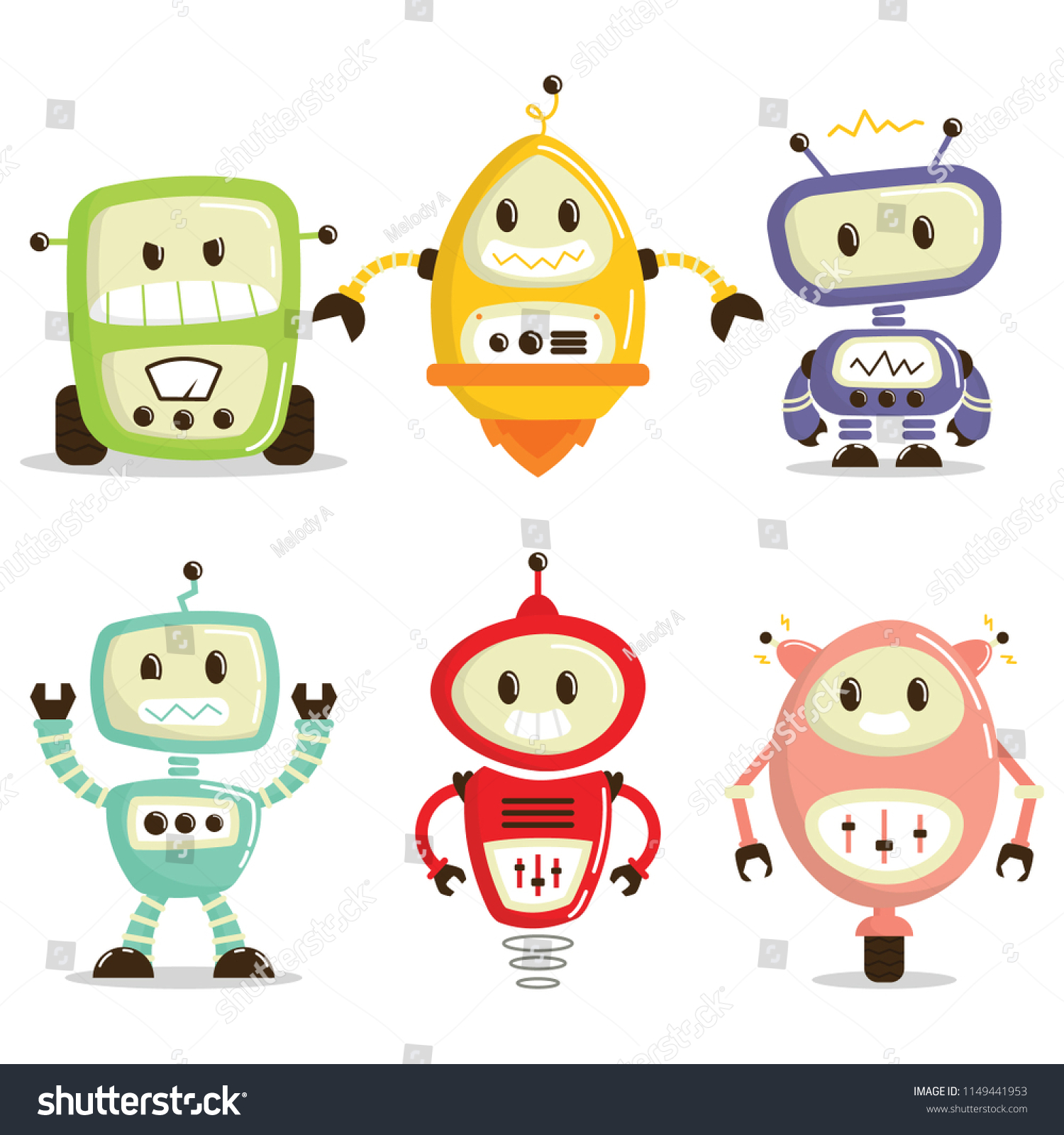 Cute Robots White Background Stock Vector (Royalty Free) 1149441953