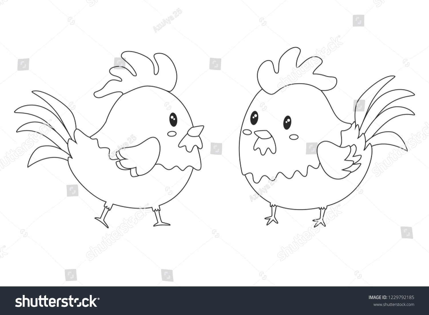 Cute Rooster Vector Set Cute Chicken Stock Vector (Royalty Free) 1229792185